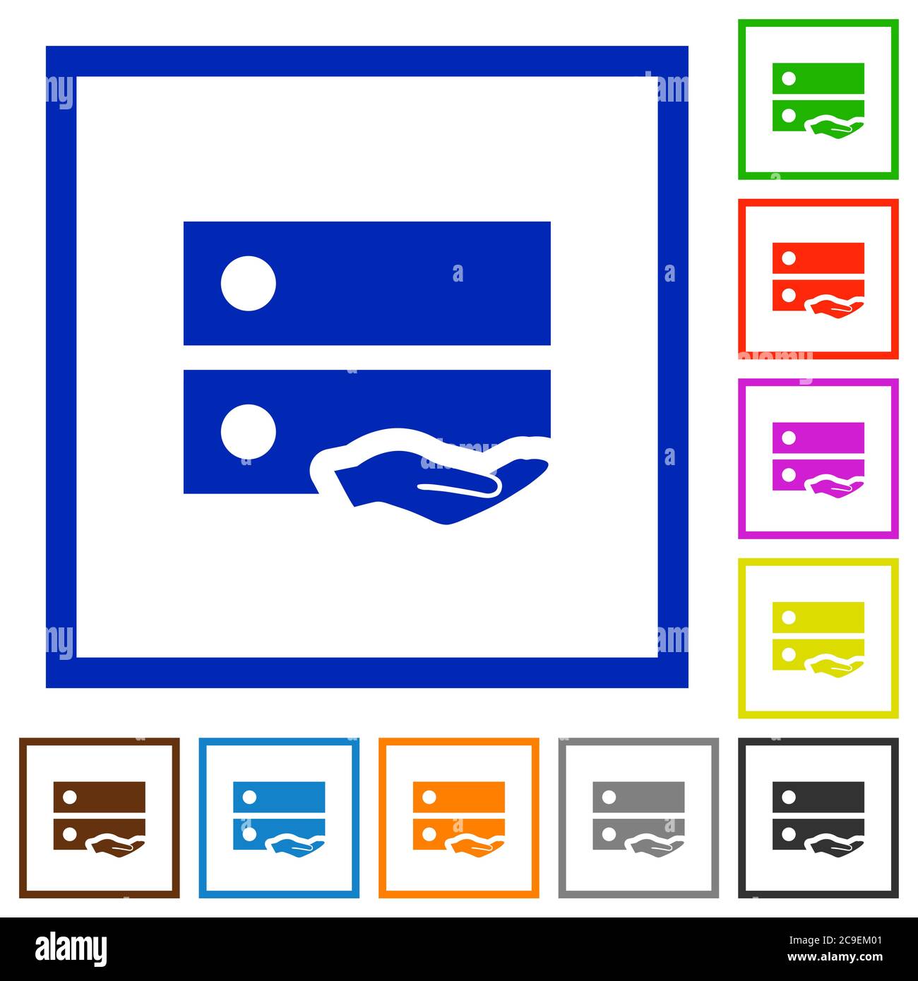 Shared drive flat color icons in square frames on white background ...