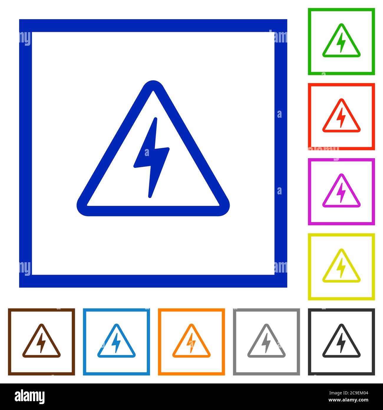 Danger electrical hazard flat color icons in square frames on white ...