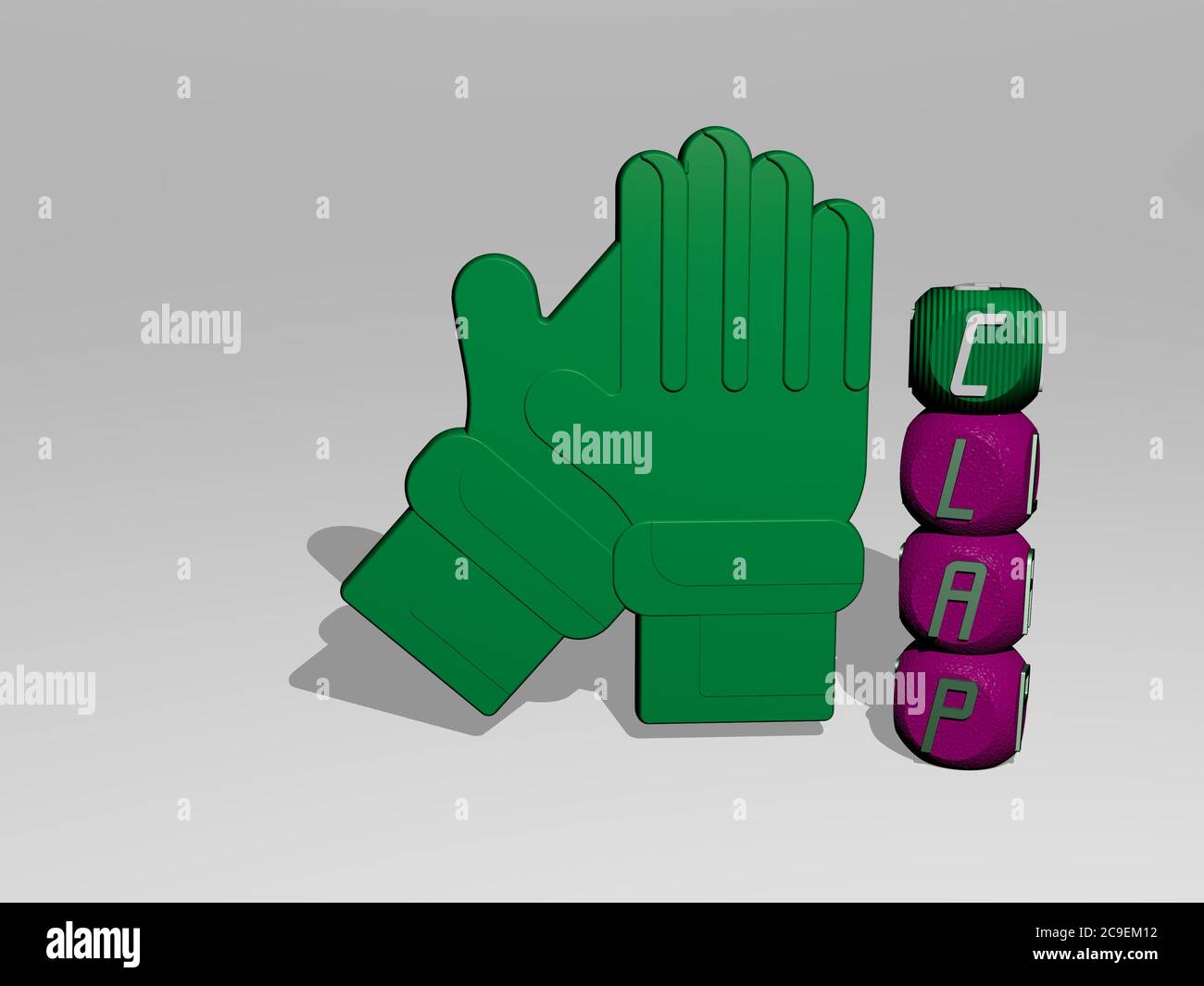 3D representation of clap with icon on the wall and text arranged by ...