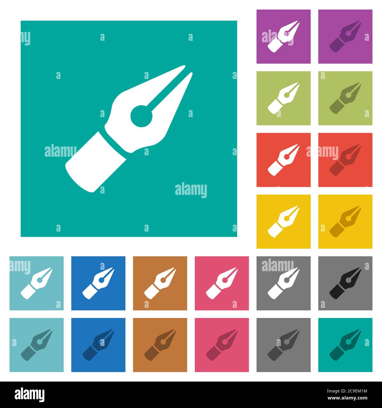 Vector pen symbol multi colored flat icons on plain square backgrounds ...