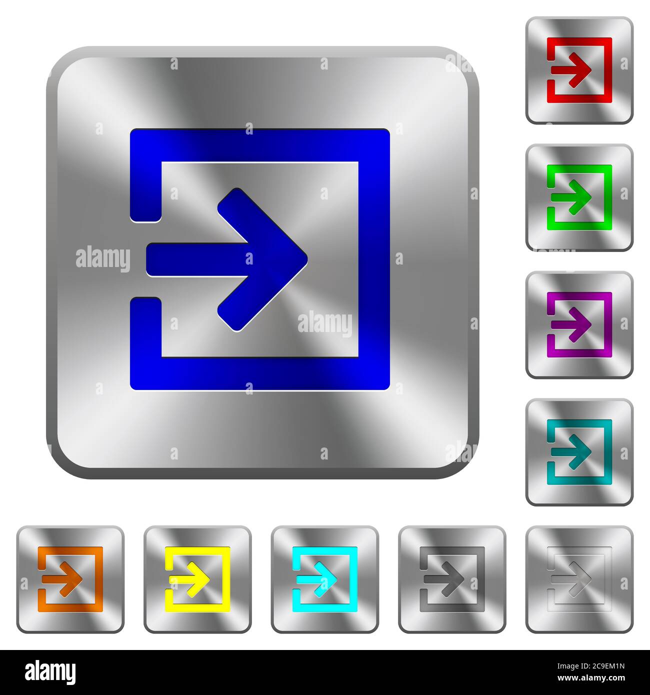 Import with inside arrow engraved icons on rounded square glossy steel ...