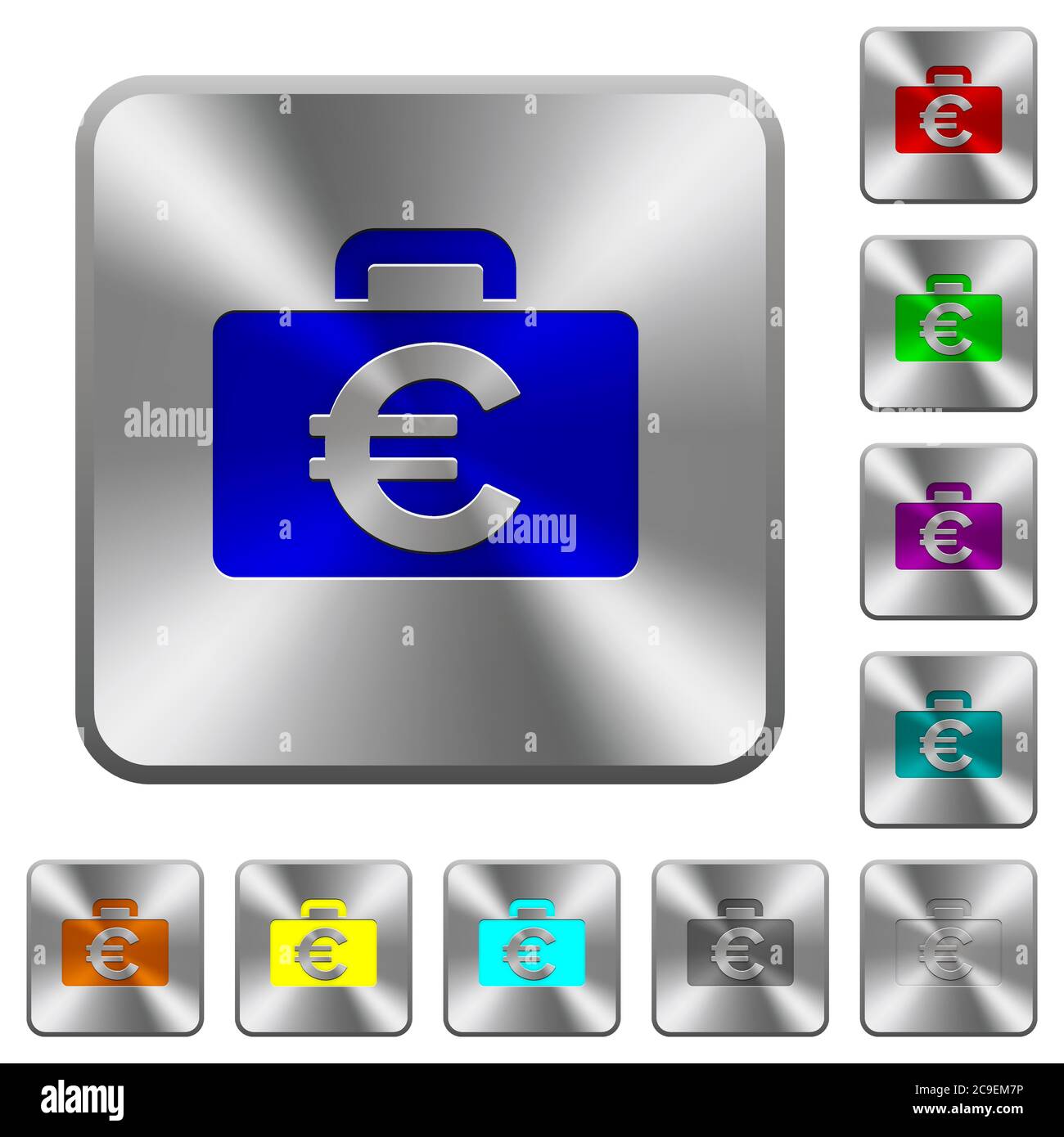 Euro bag engraved icons on rounded square glossy steel buttons Stock ...