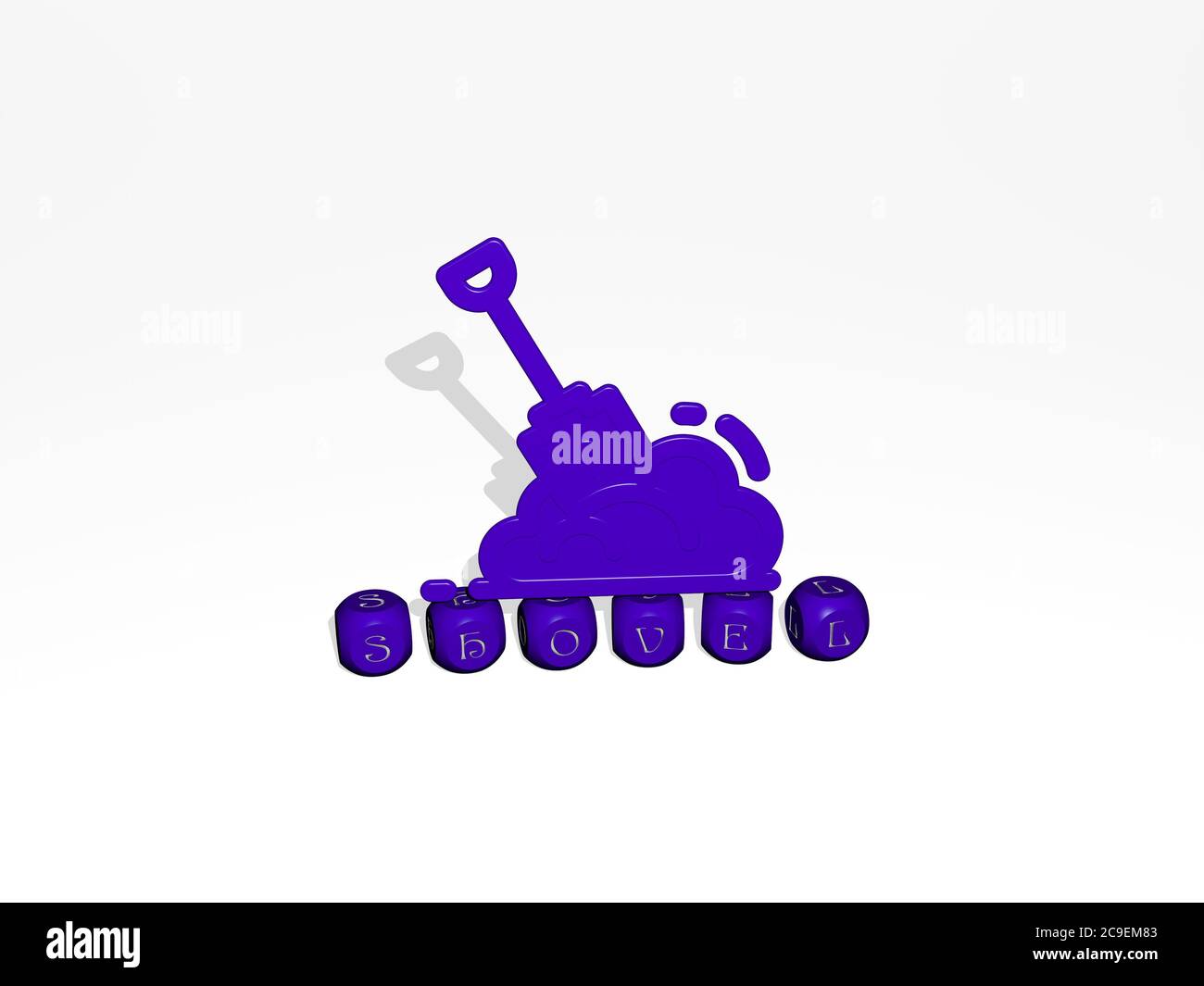 3D illustration of SHOVEL graphics and text made by metallic dice ...