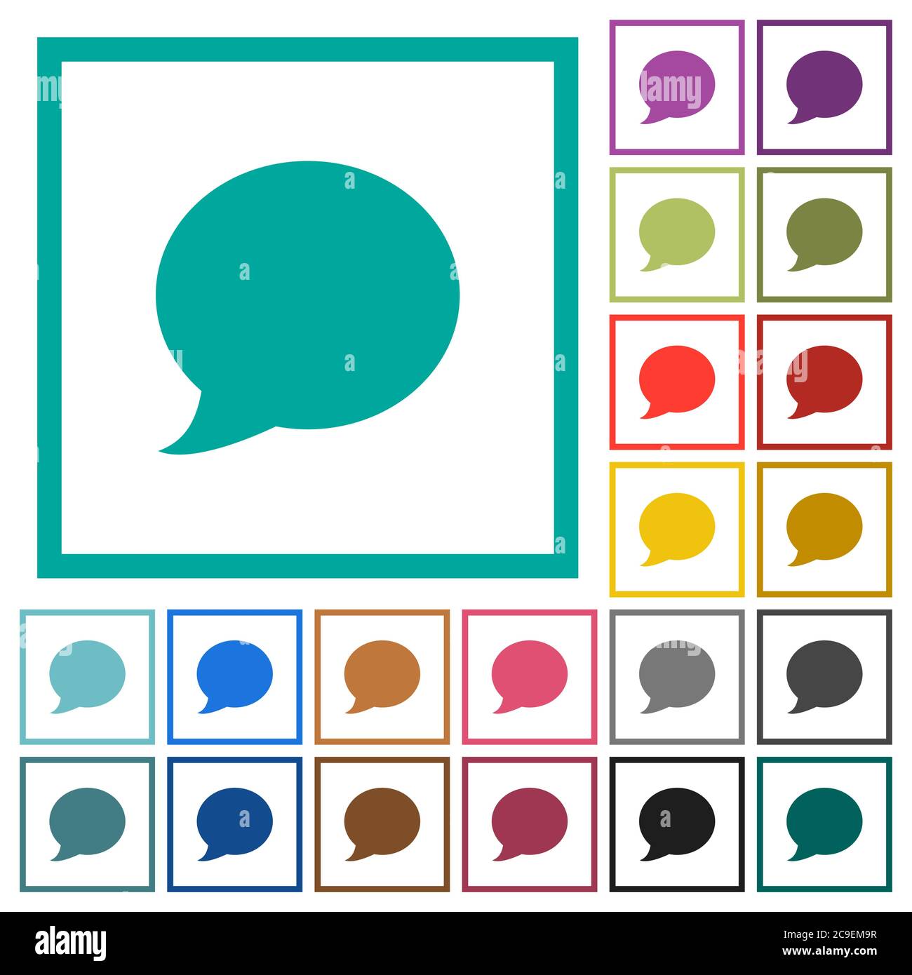 Blog comment bubble flat color icons with quadrant frames on white ...