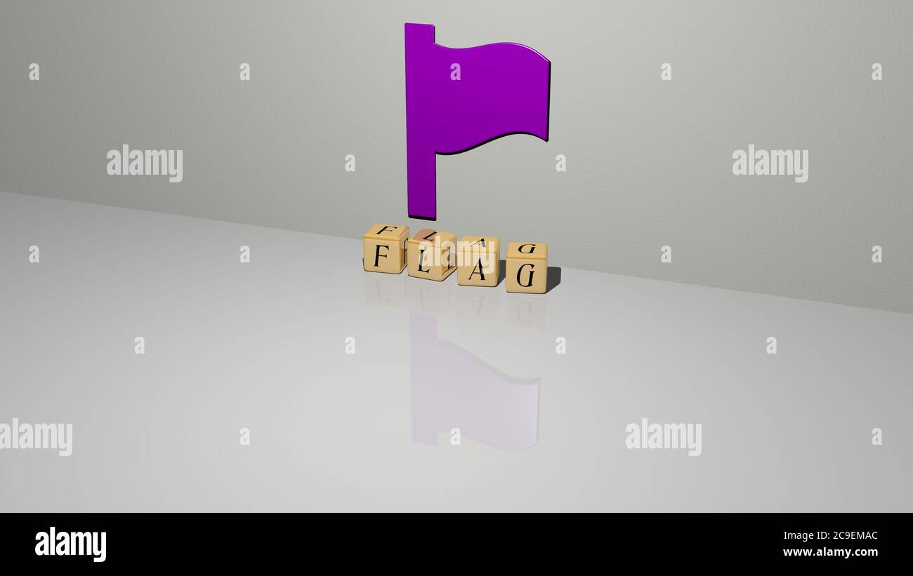 3D graphical image of flag vertically along with text built by metallic ...
