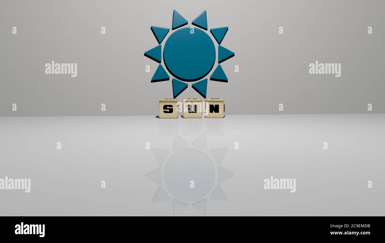 3D representation of sun with icon on the wall and text arranged by ...
