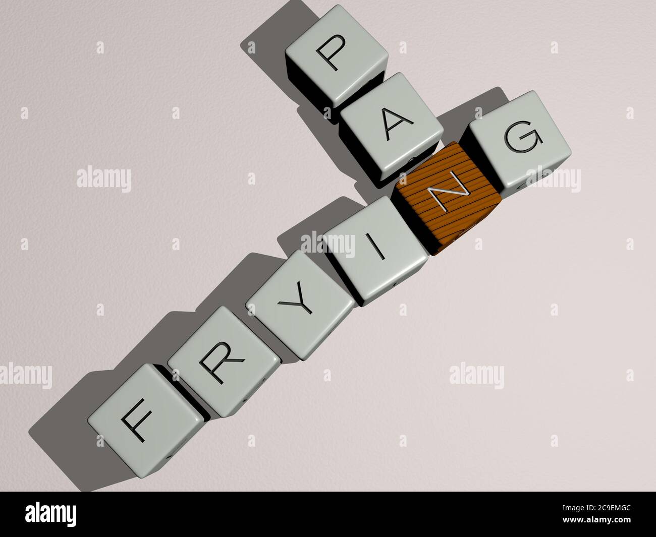 combination of frying pan built by cubic letters from the top ...