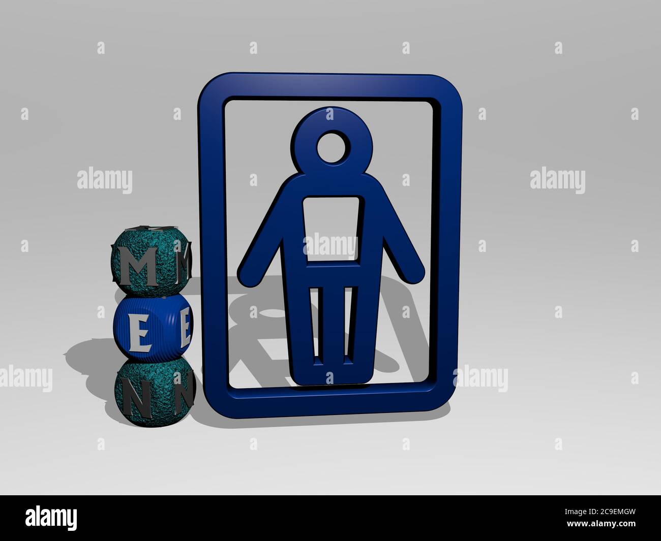 3D representation of MEN with icon on the wall and text arranged by ...