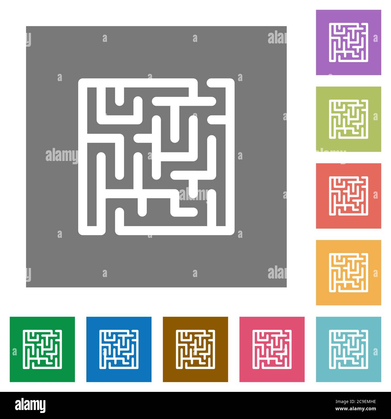 Labyrinth flat icons on simple color square backgrounds Stock Vector ...