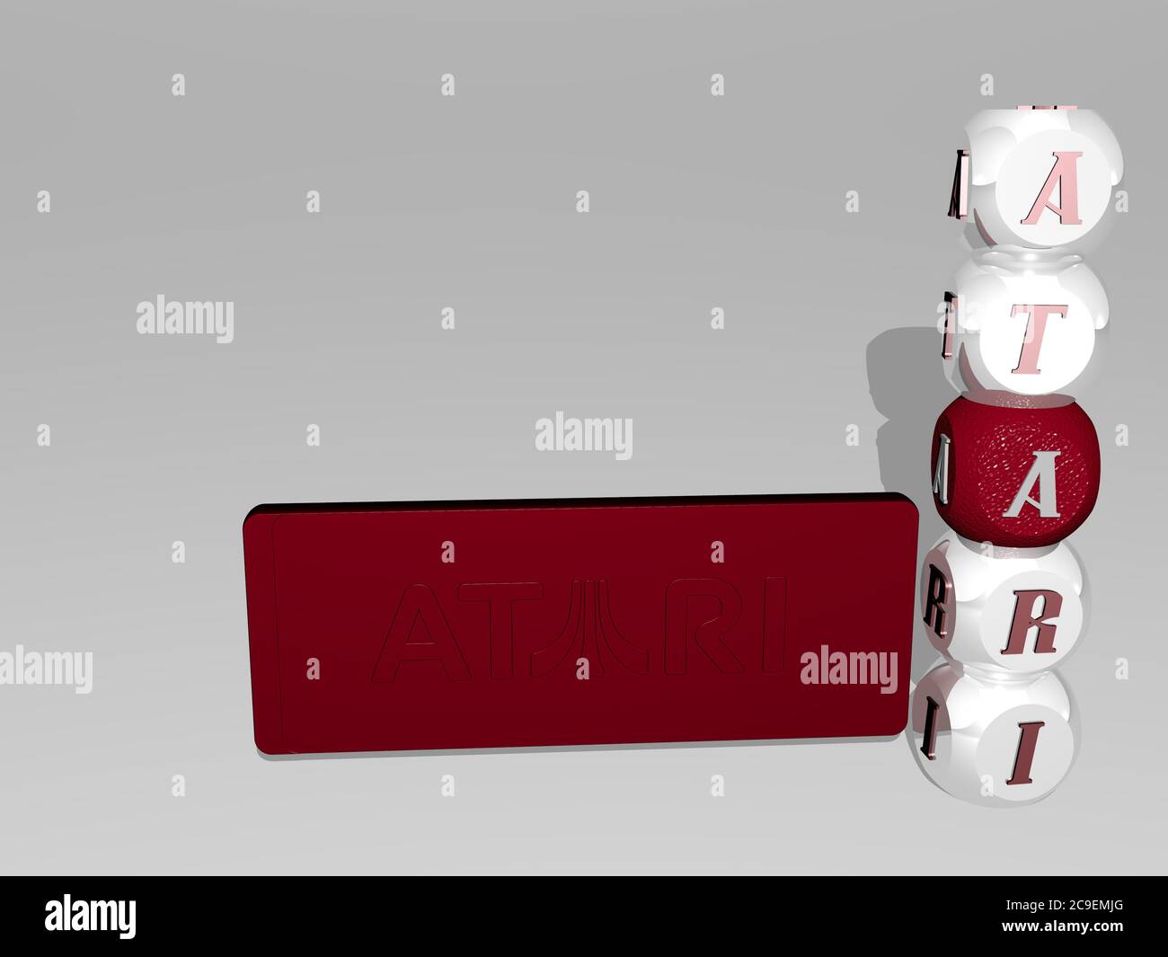 3D representation of ATARI with icon on the wall and text arranged by ...