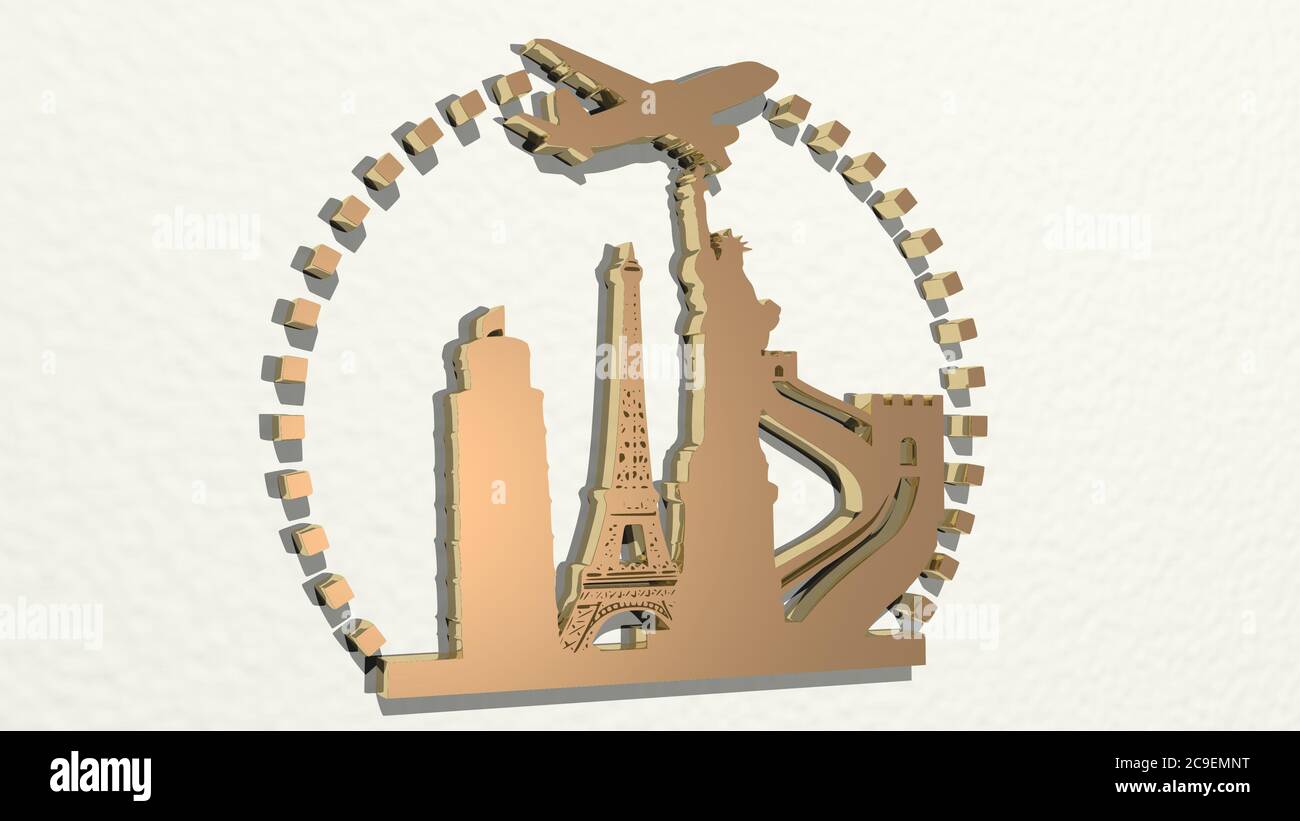 traveling around the world made by 3D illustration of a shiny metallic ...