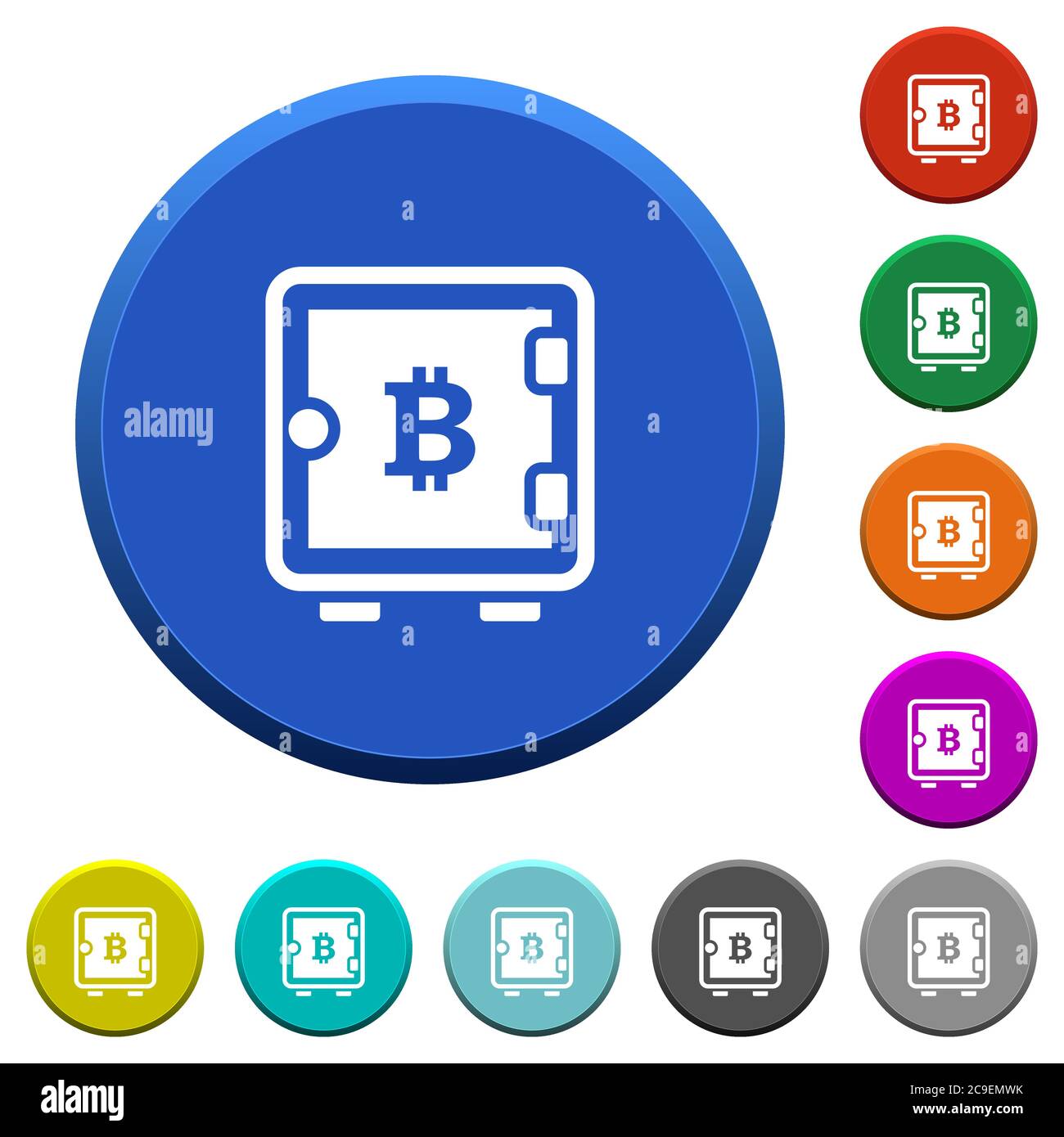 Bitcoin strong box round color beveled buttons with smooth surfaces and ...