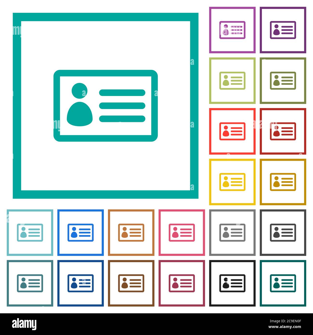 ID card flat color icons with quadrant frames on white background Stock ...