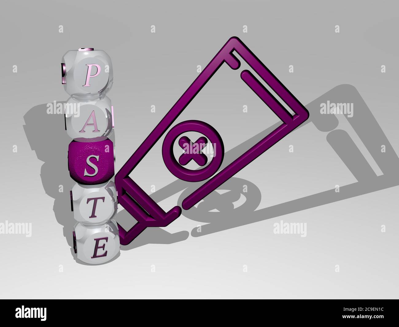 3D representation of PASTE with icon on the wall and text arranged by ...
