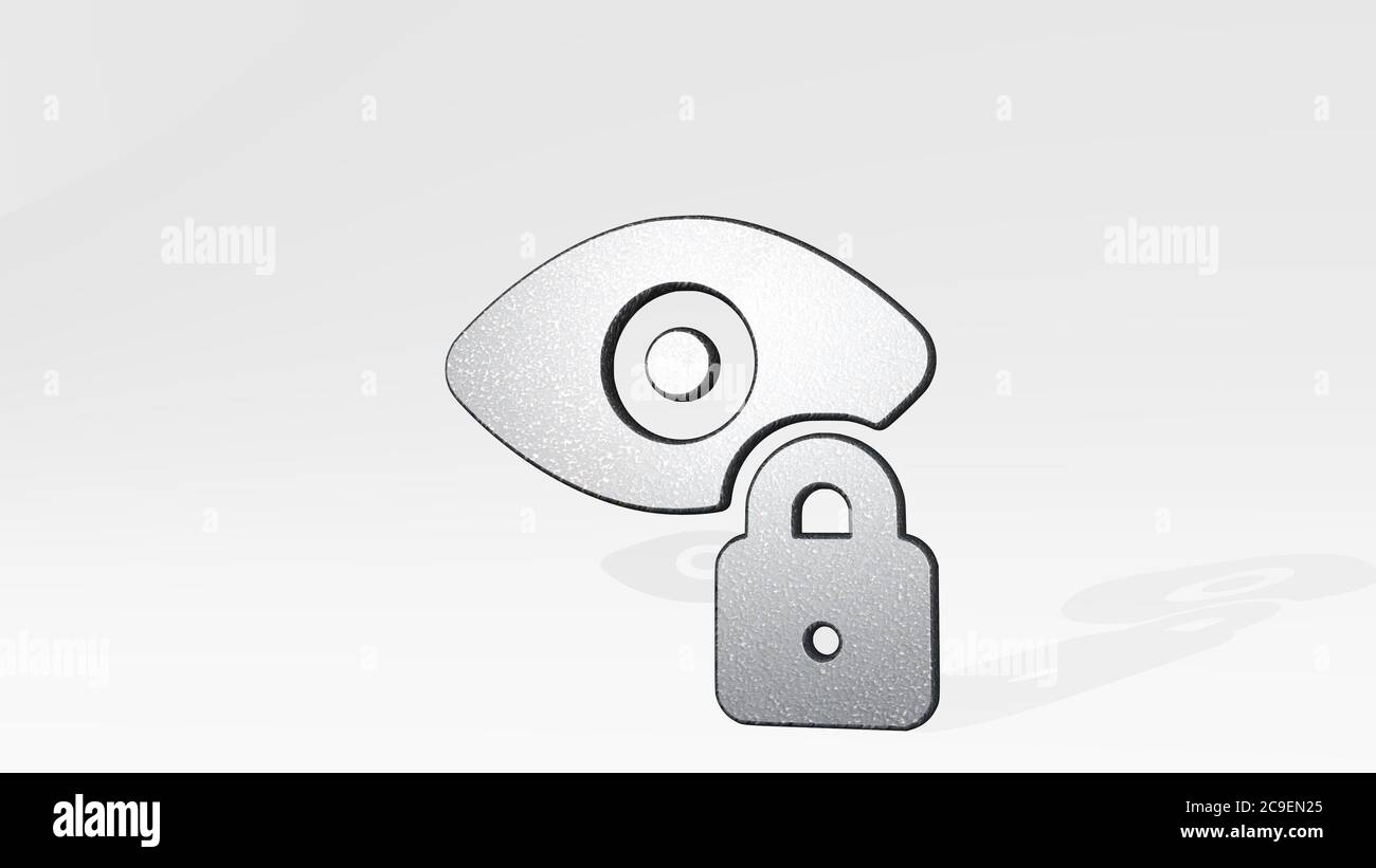 IRIS SCAN LOCK made by 3D illustration of a shiny metallic sculpture ...