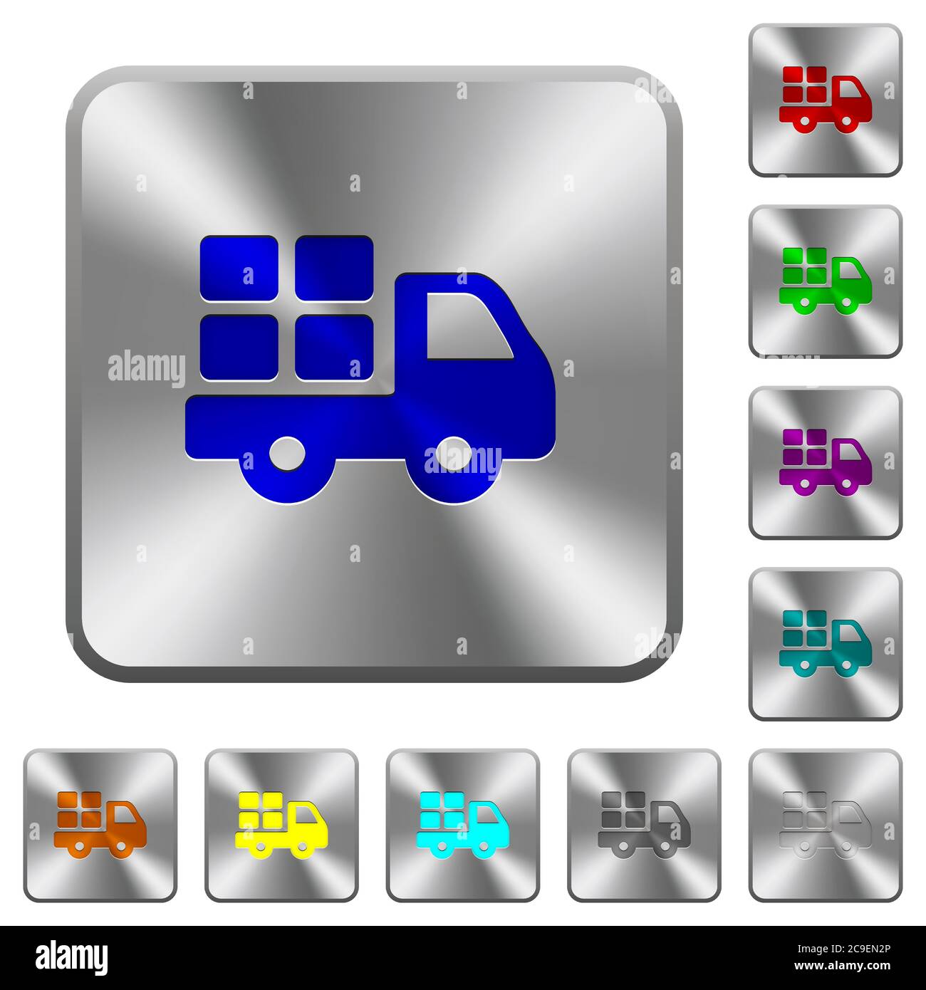 Transport engraved icons on rounded square glossy steel buttons Stock ...