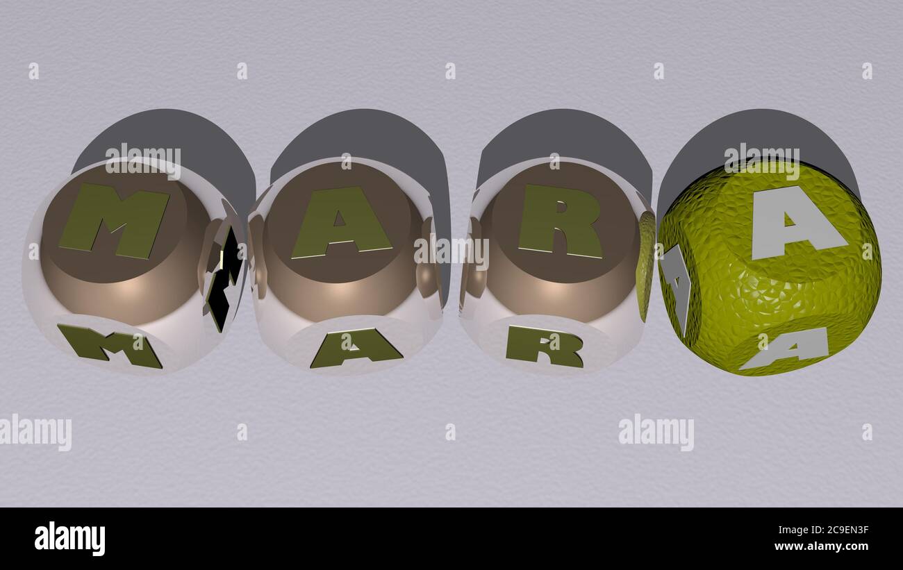 crosswords of MARA arranged by cubic letters on a mirror floor, concept ...
