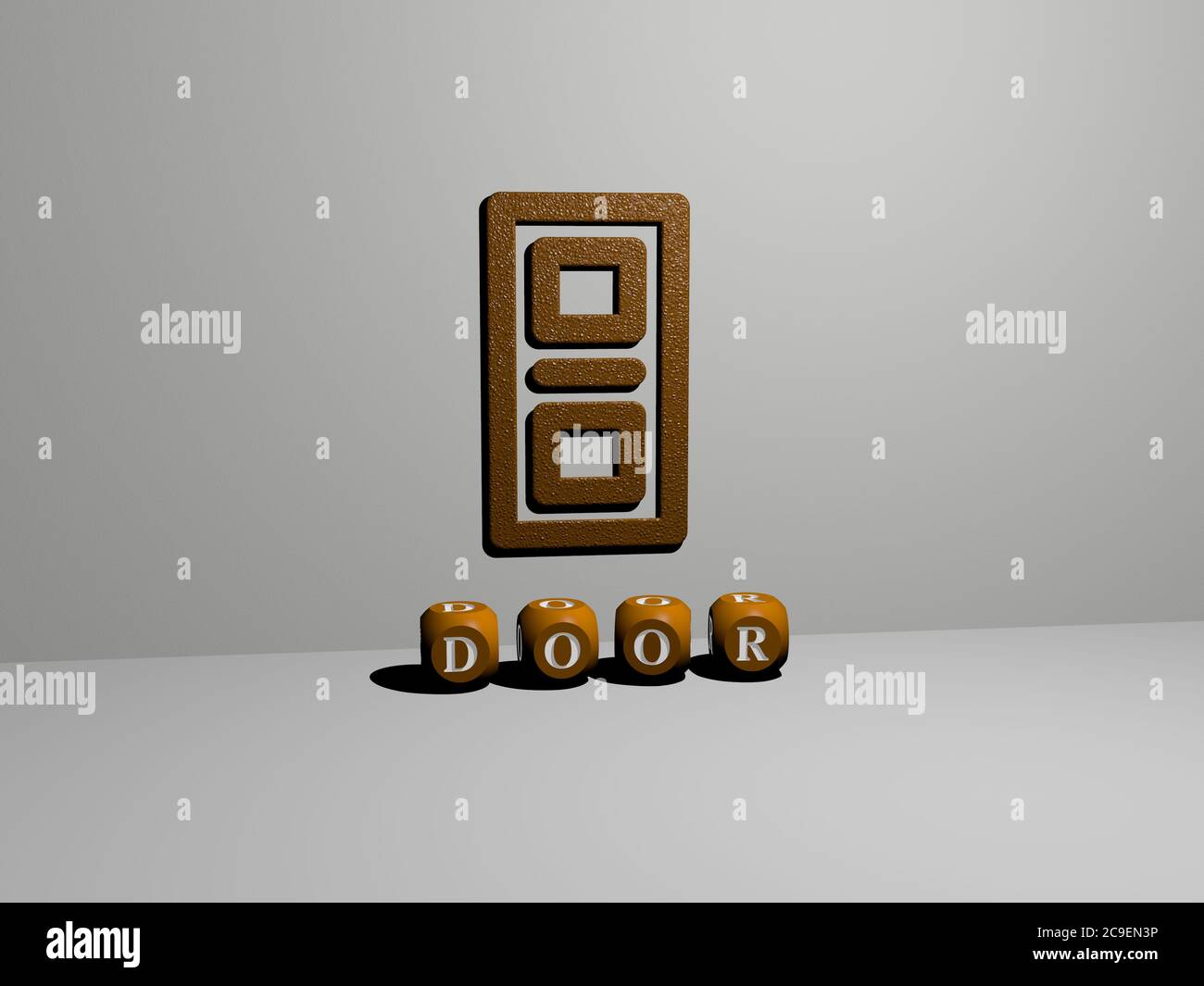 3D representation of DOOR with icon on the wall and text arranged by ...