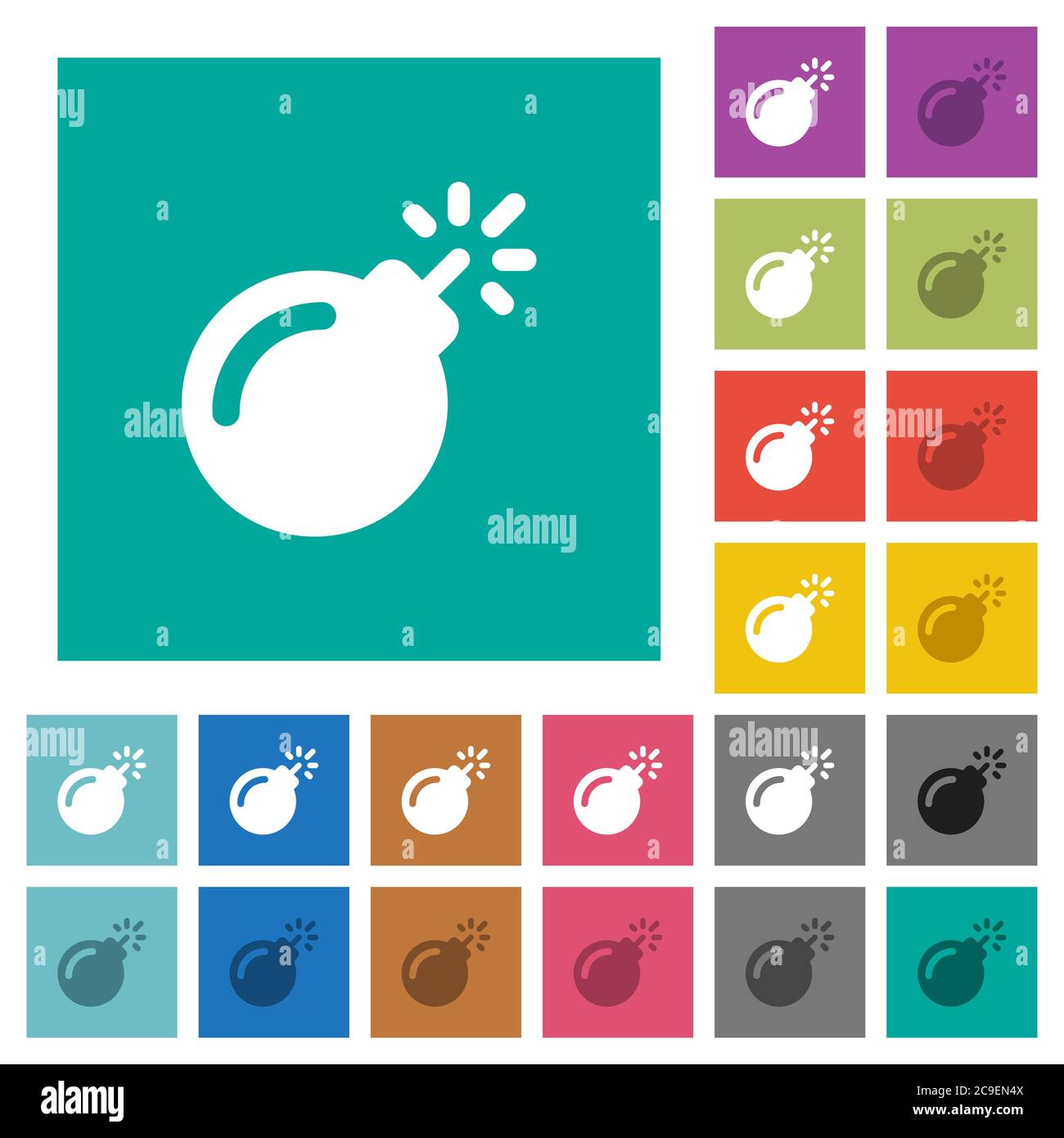 Bomb with sparkling fuse multi colored flat icons on plain square ...
