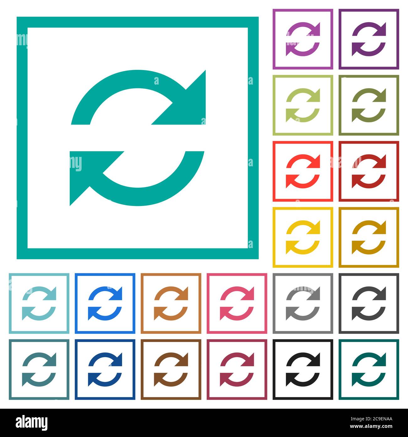 Refresh arrows flat color icons with quadrant frames on white ...