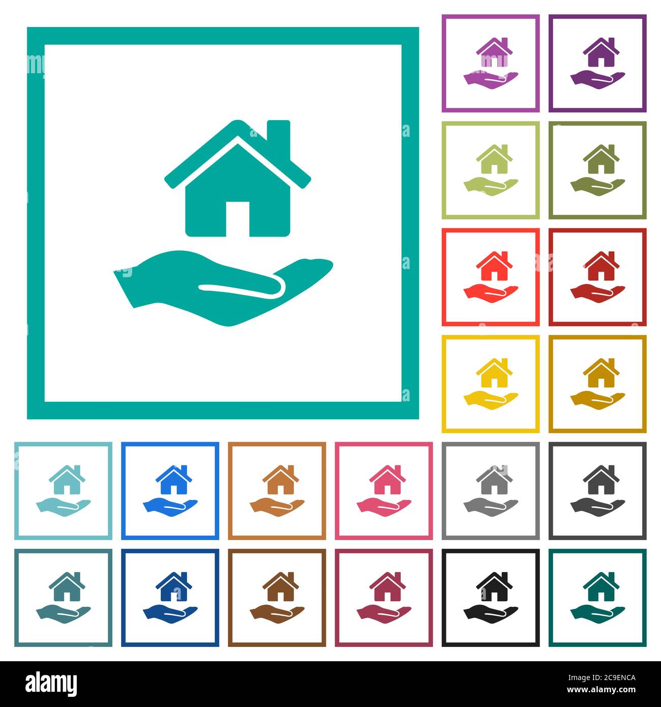 Home insurance flat color icons with quadrant frames on white ...