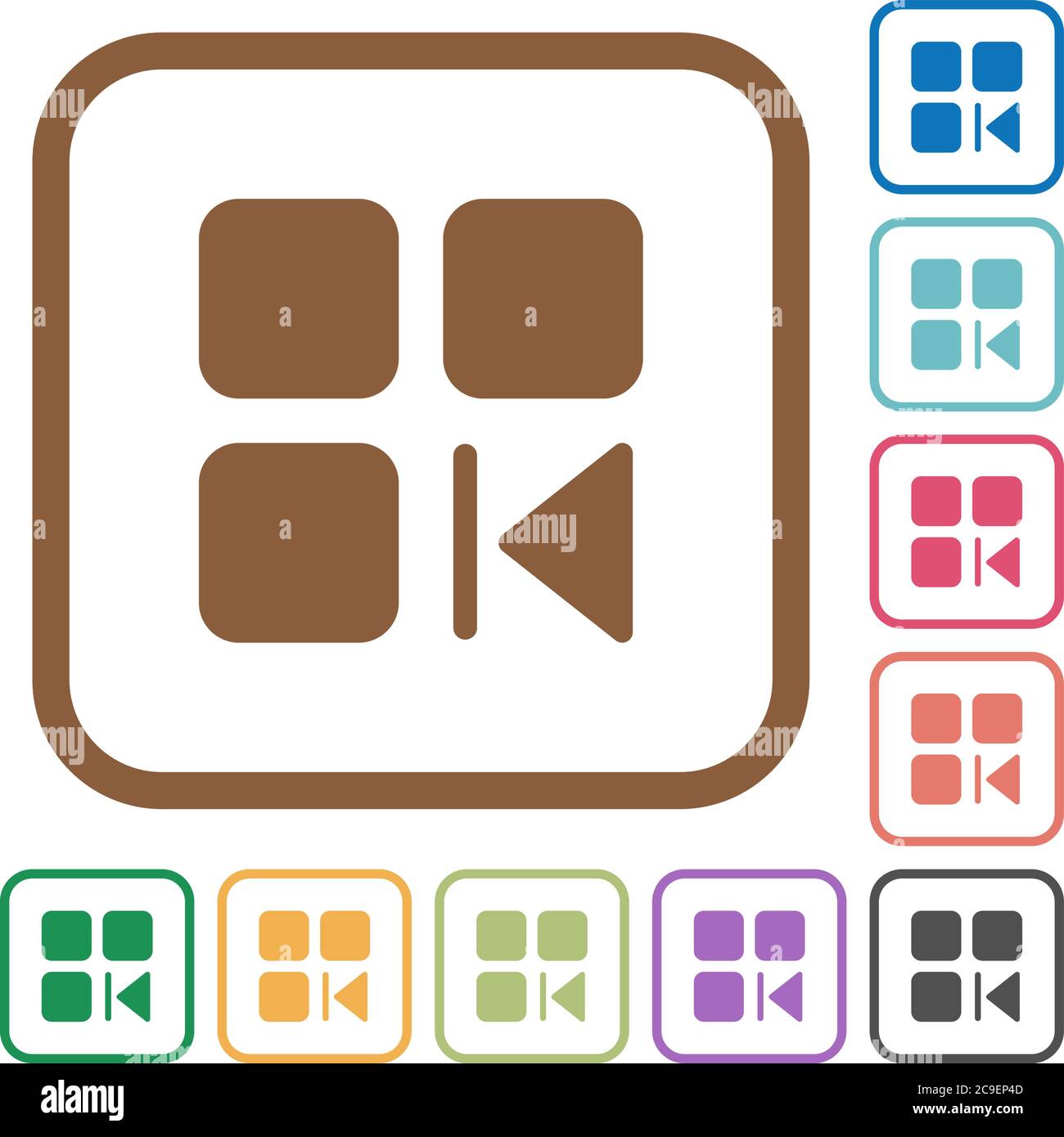 Previous component simple icons in color rounded square frames on white ...