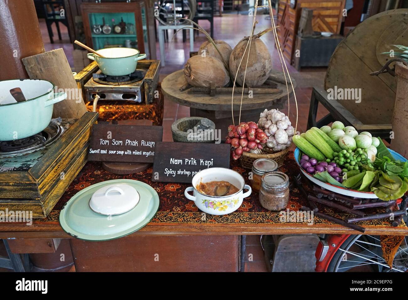 Arrangement of Buffet self service station of 'Nam prik kapi' spicy ...
