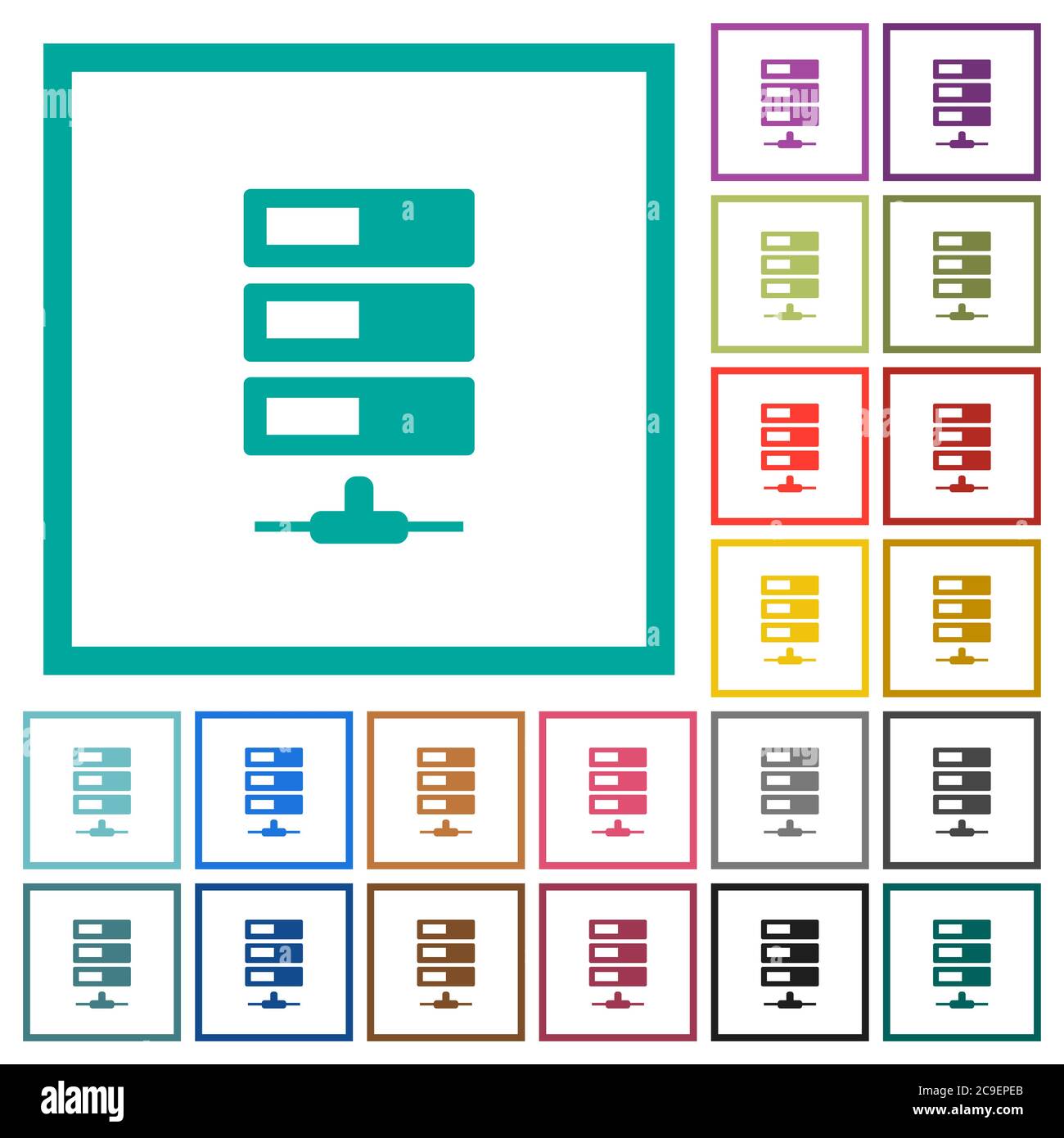Data network flat color icons with quadrant frames on white background ...