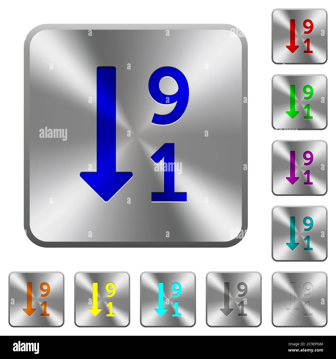 Descending numbered list engraved icons on rounded square glossy steel ...