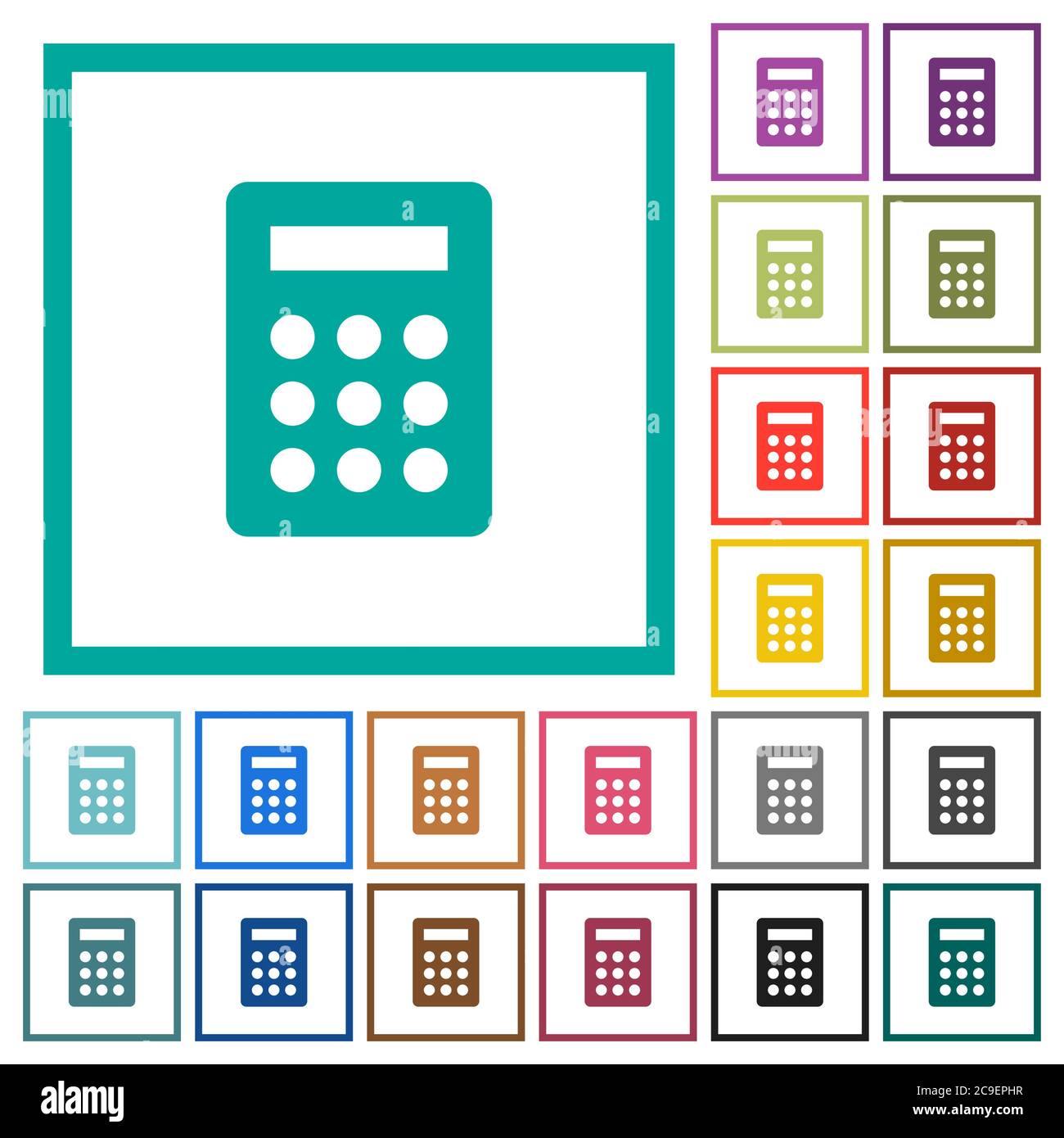 Calculator flat color icons with quadrant frames on white background ...