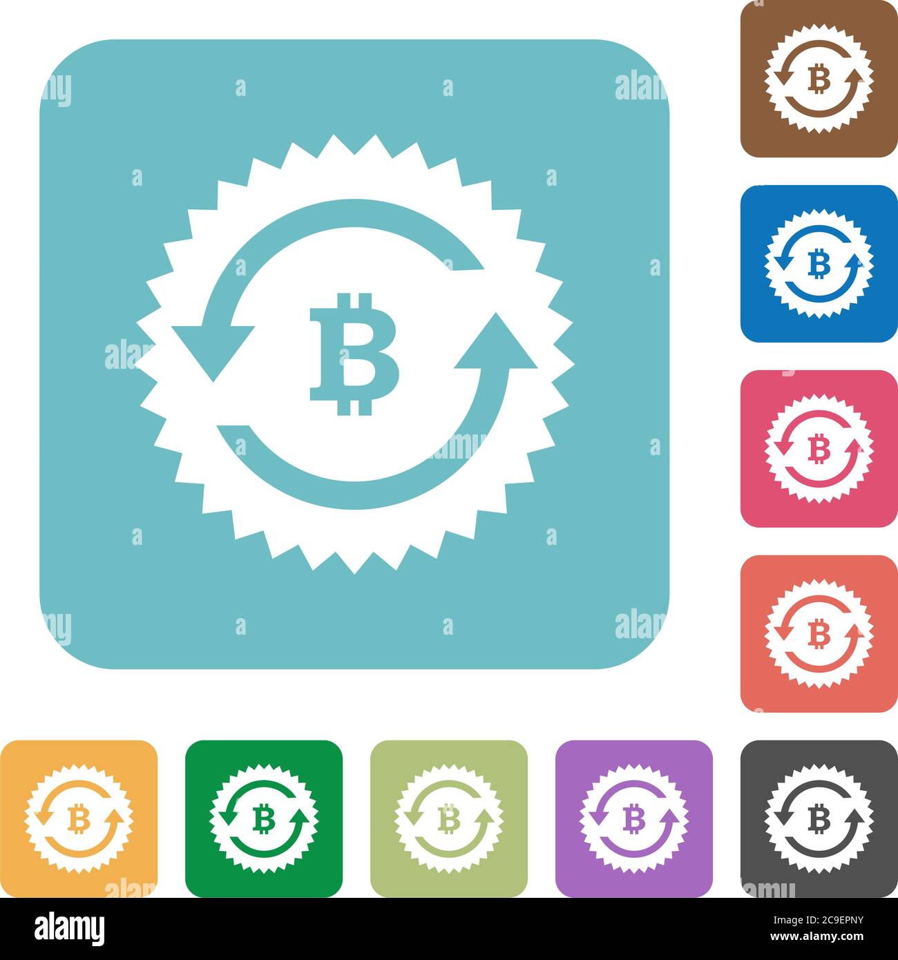 Bitcoin pay back guarantee sticker white flat icons on color rounded ...