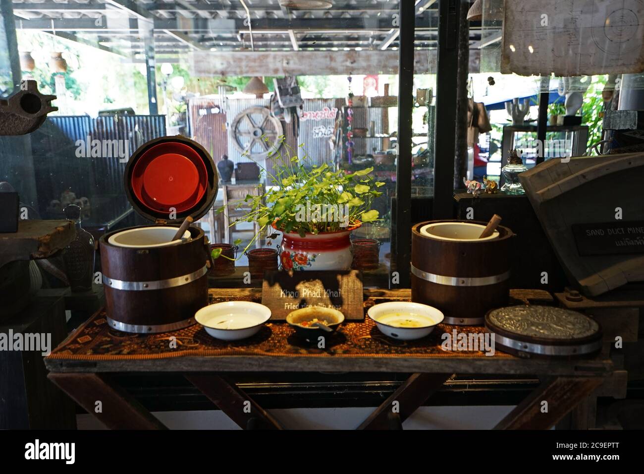 Arrangement of Buffet self service station at Thai restaurant -Khao pad ...