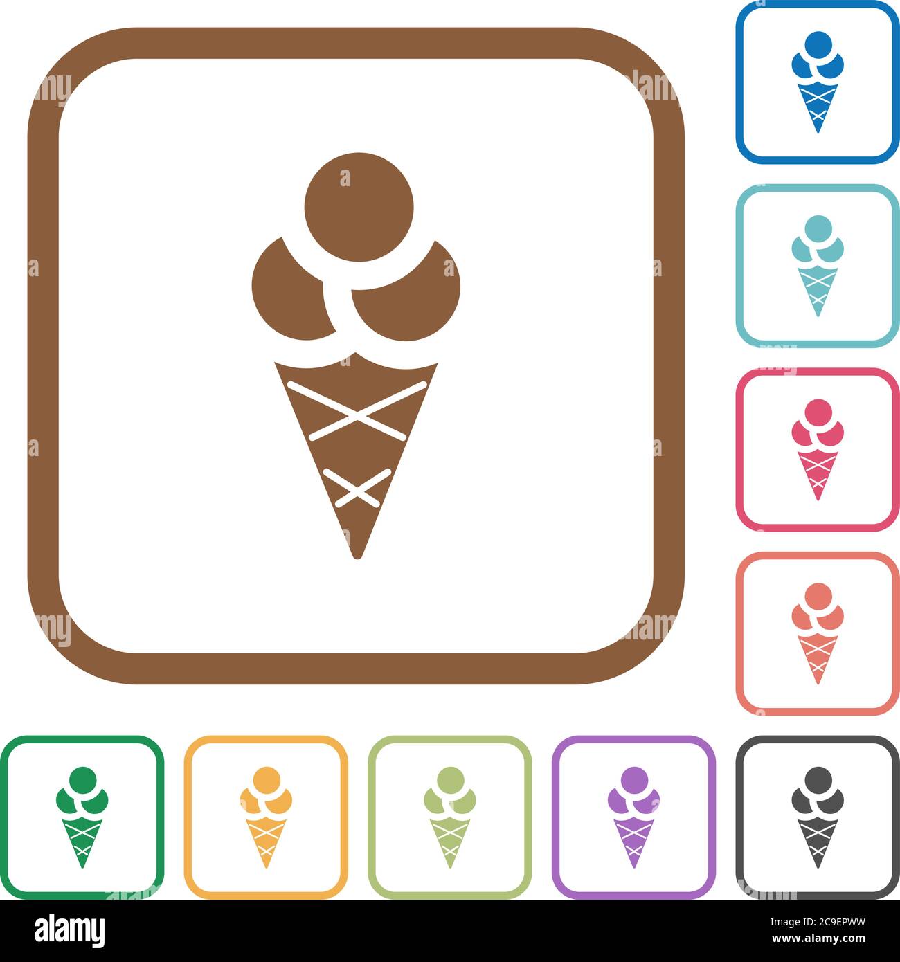 Ice cream simple icons in color rounded square frames on white ...