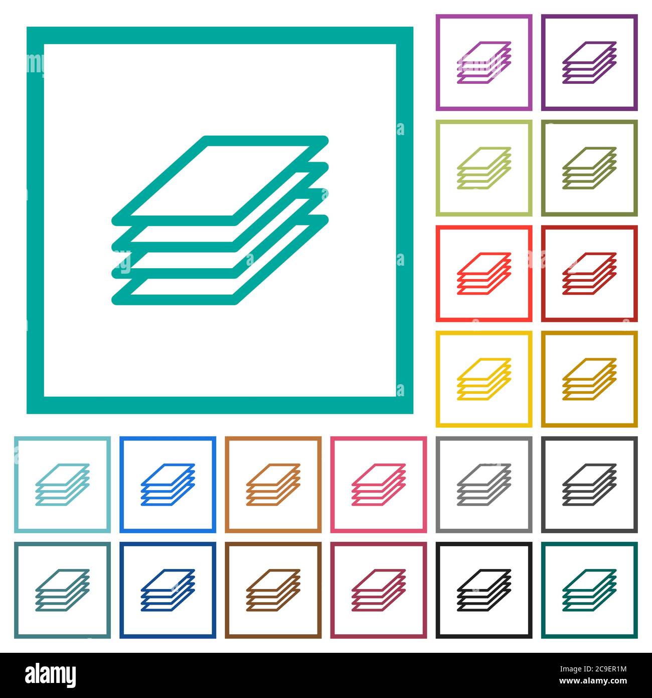 Printing papers flat color icons with quadrant frames on white ...