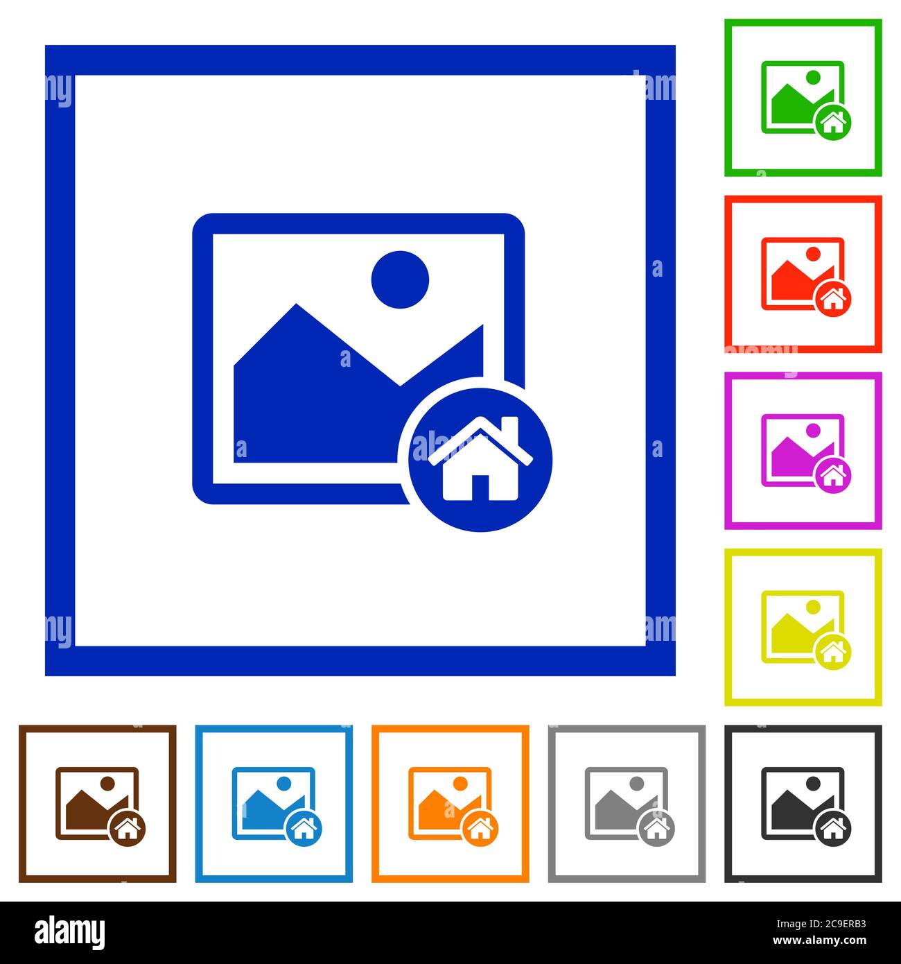 Default image flat color icons in square frames on white background ...