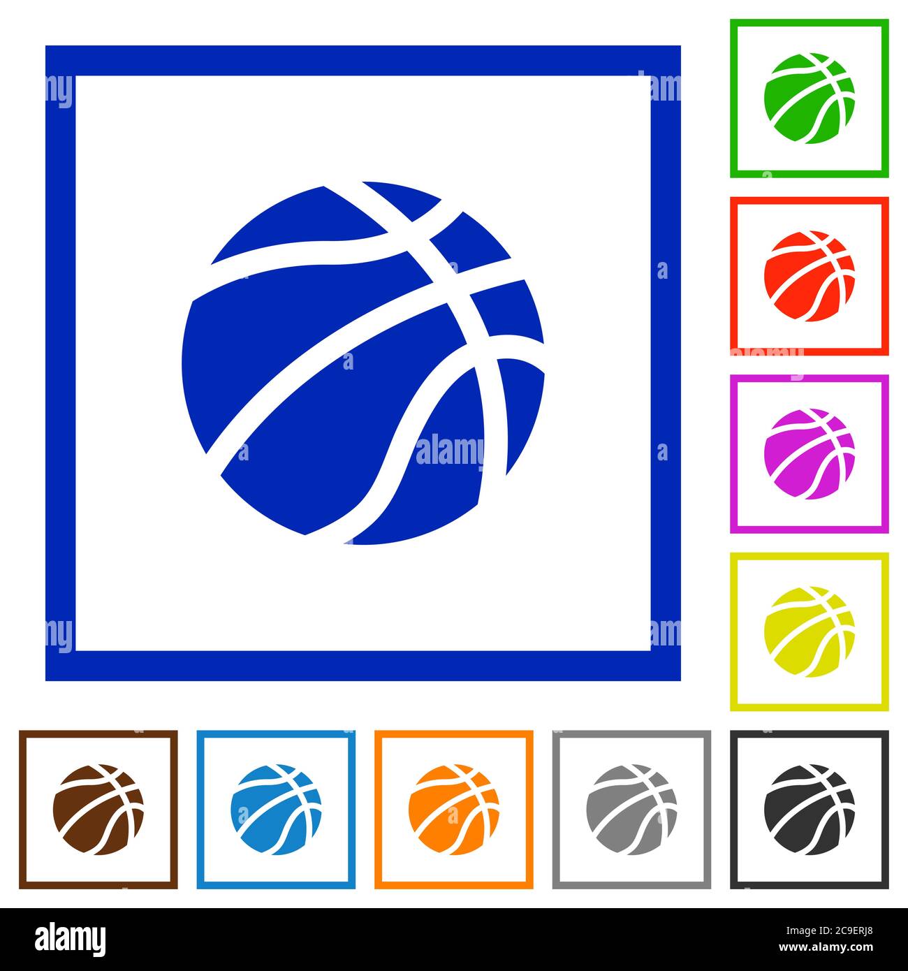 Basketball flat color icons in square frames on white background Stock ...