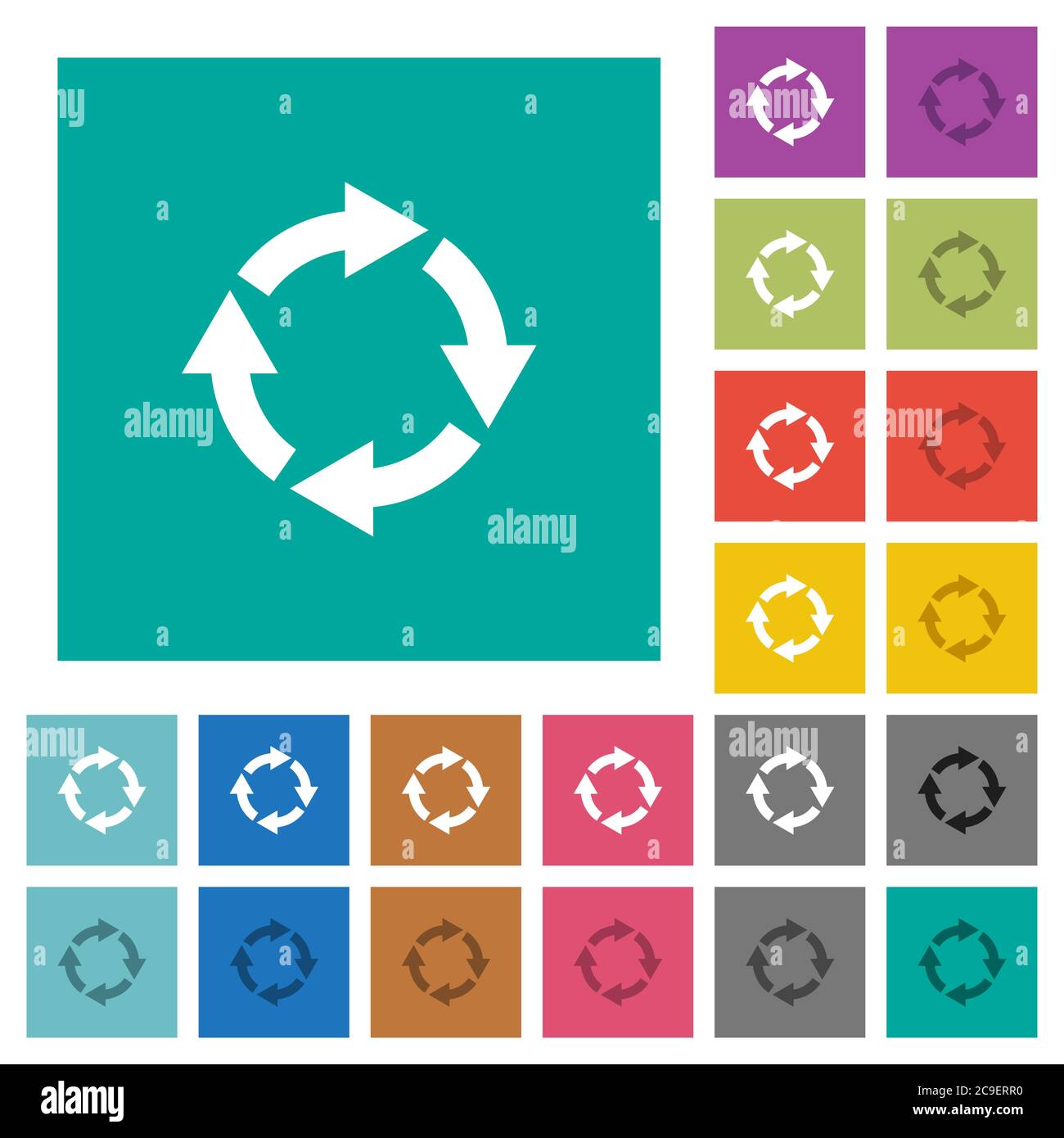 Rotate right multi colored flat icons on plain square backgrounds ...