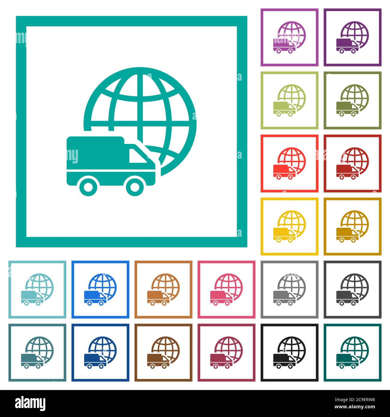 International transport flat color icons with quadrant frames on white ...
