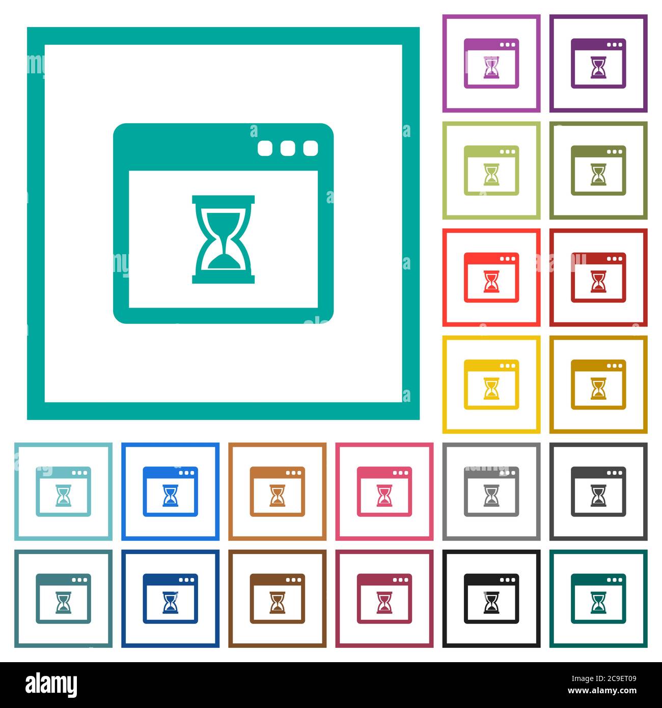 Waiting application flat color icons with quadrant frames on white ...