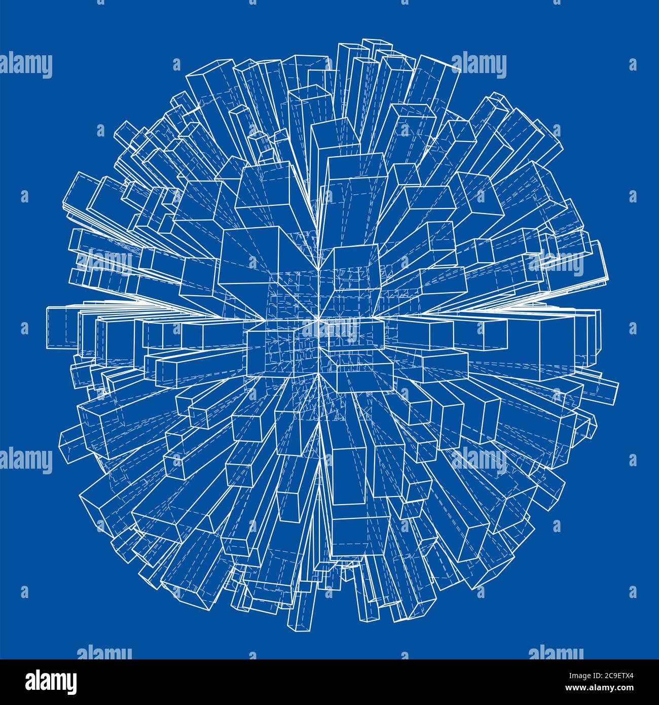 Abstract 3d Sphere with City, Blueprint Style Stock Photo - Alamy