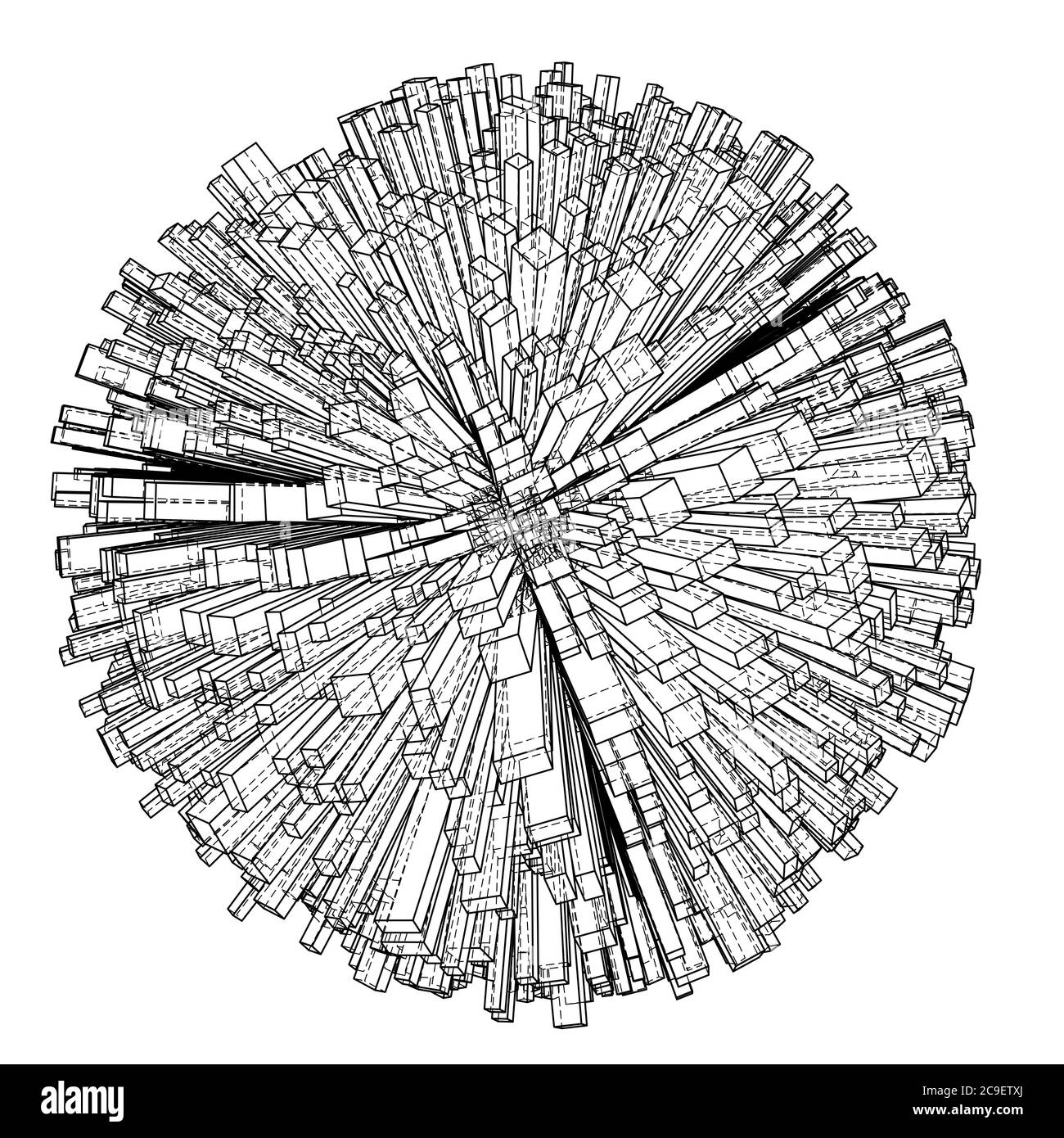 Abstract 3d Sphere with City, Blueprint Style Stock Photo - Alamy
