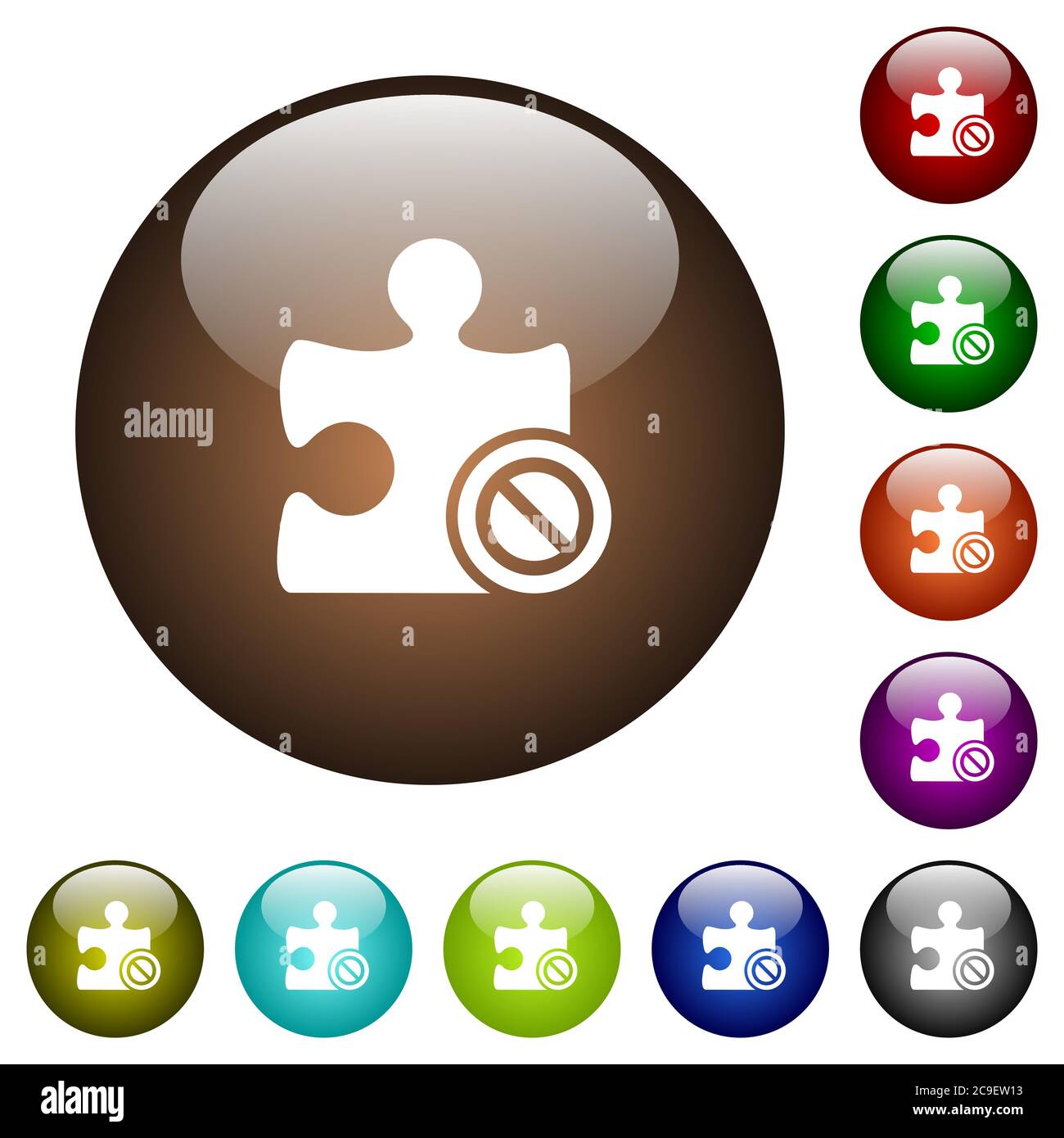 Plugin disabled white icons on round color glass buttons Stock Vector ...