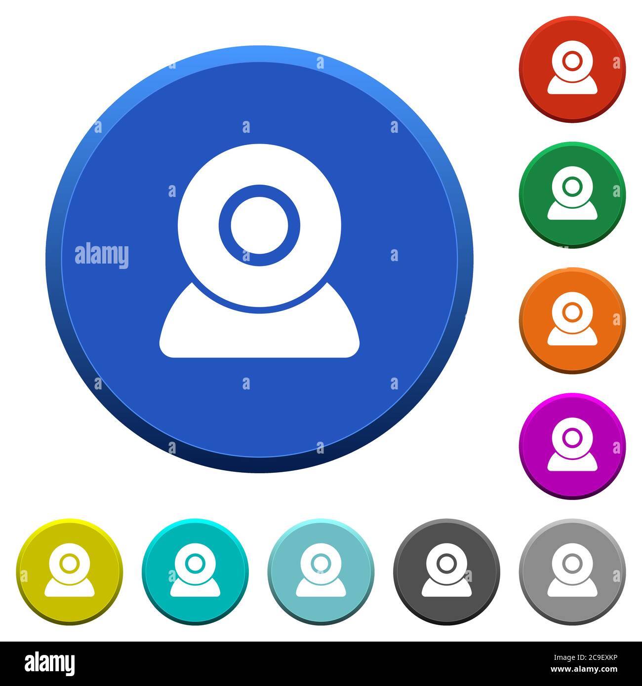 Webcam round color beveled buttons with smooth surfaces and flat white ...