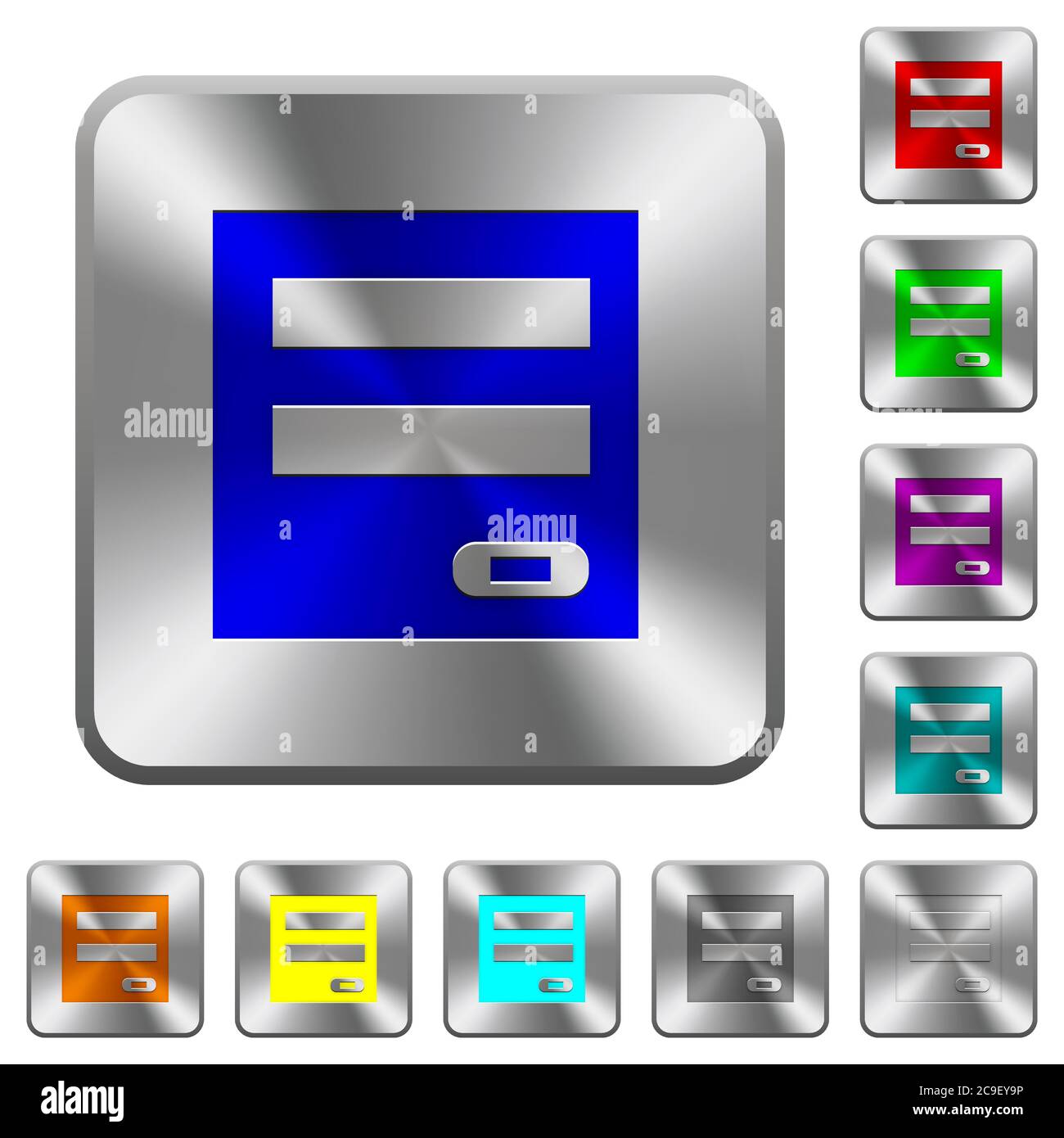 Login panel engraved icons on rounded square glossy steel buttons Stock ...