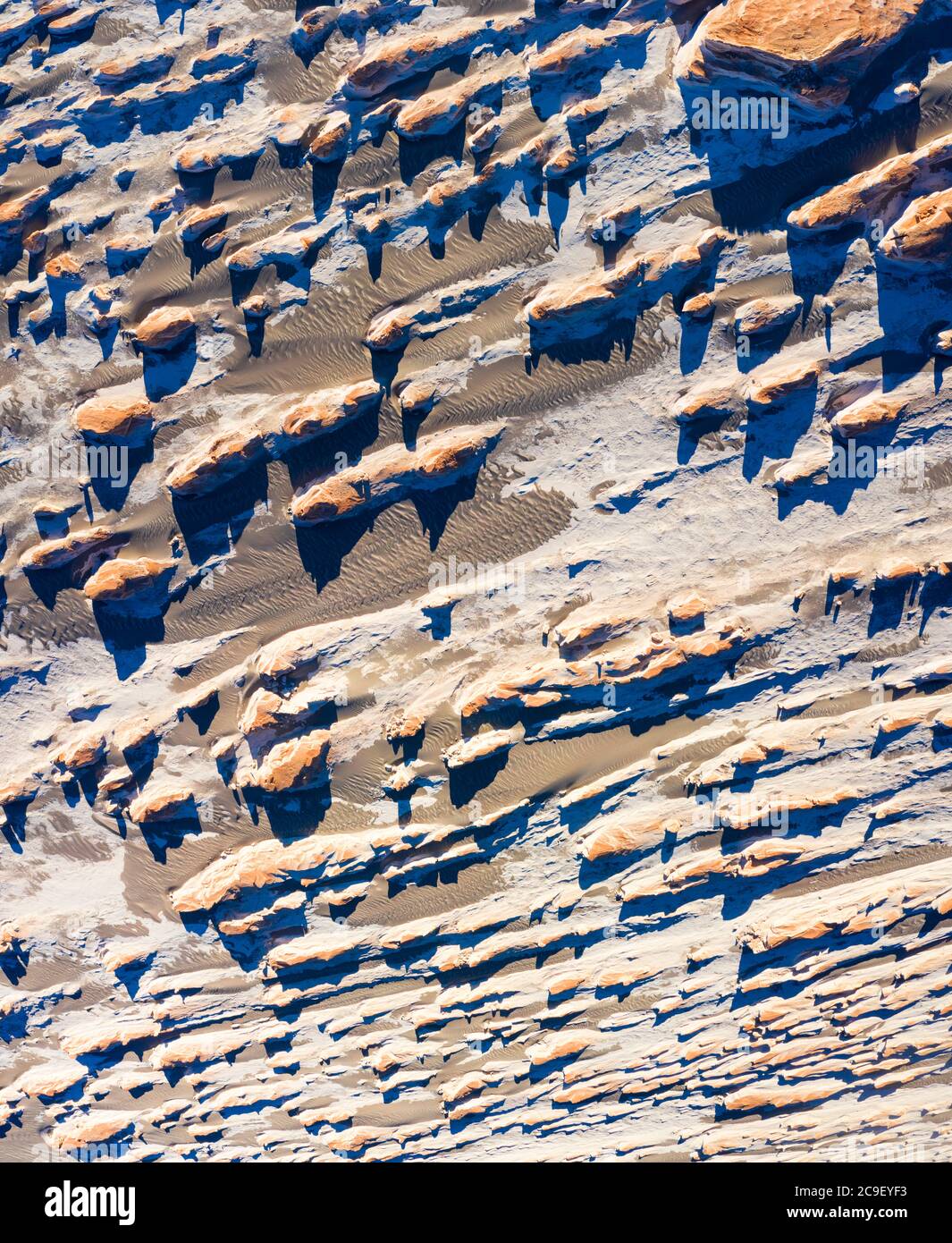 Eroded landscape, Aerial View, Campos de Piedra Pomez, El Peñón village ...