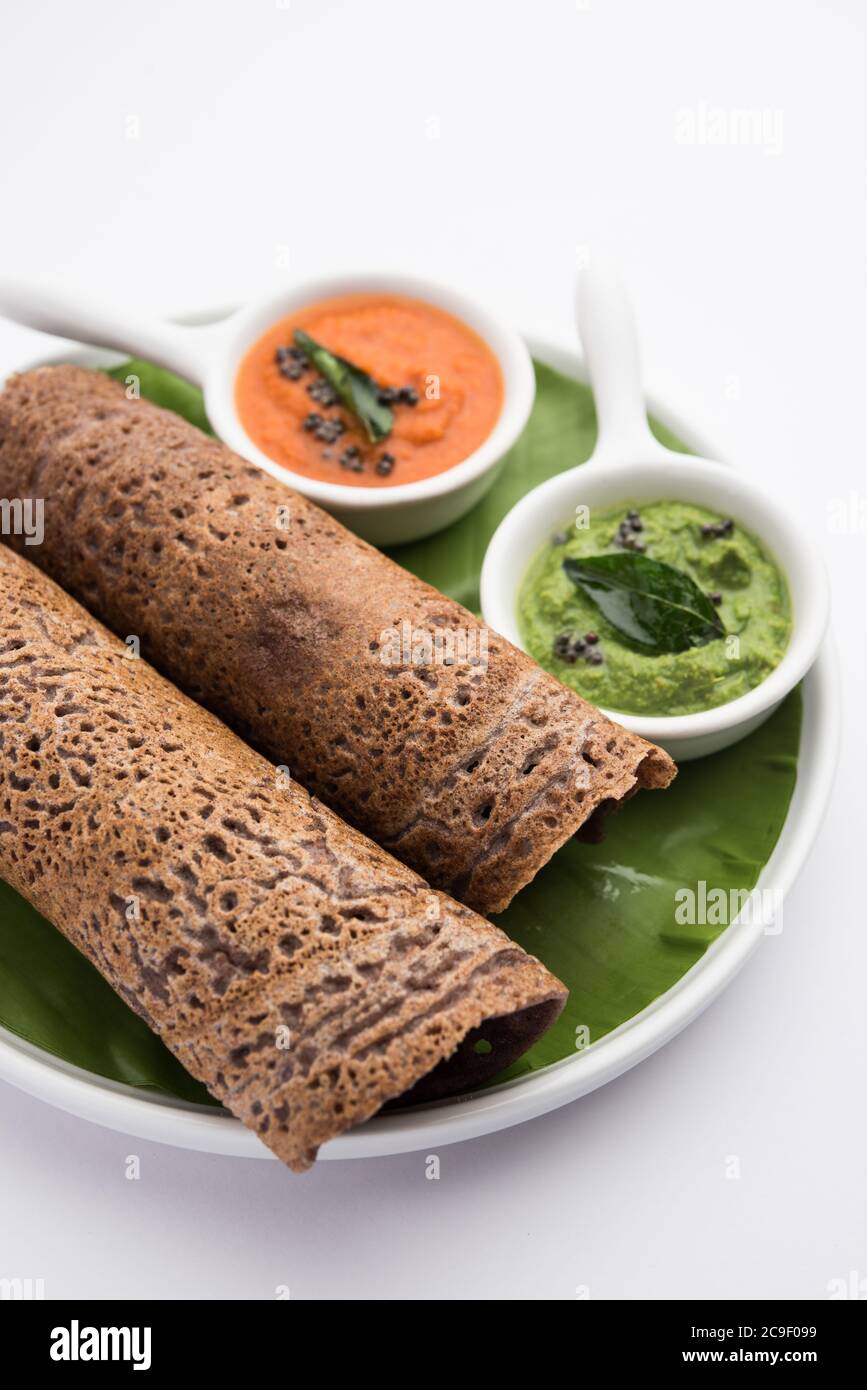 Finger Millet or Ragi Dosa is a healthy Indian breakfast served with ...