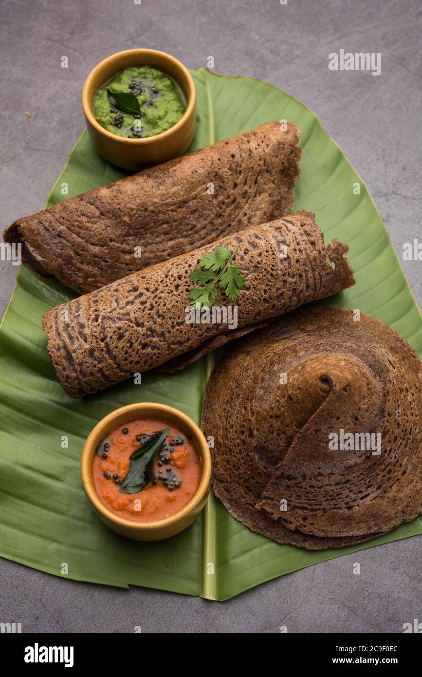 Finger Millet or Ragi Dosa is a healthy Indian breakfast served with ...