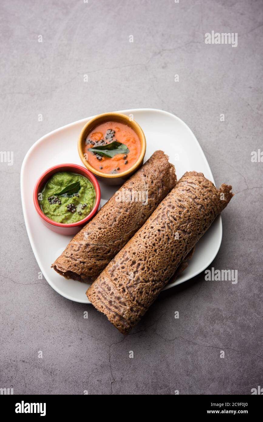 Finger Millet or Ragi Dosa is a healthy Indian breakfast served with ...
