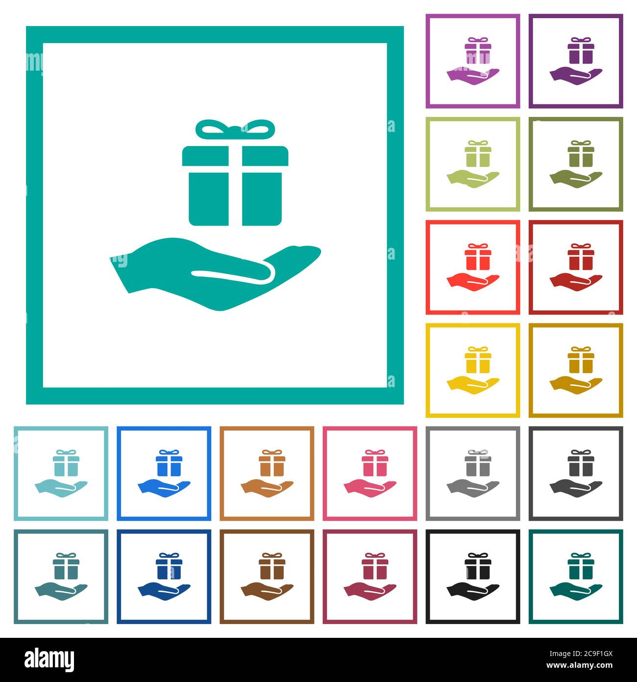 Gifting flat color icons with quadrant frames on white background Stock ...