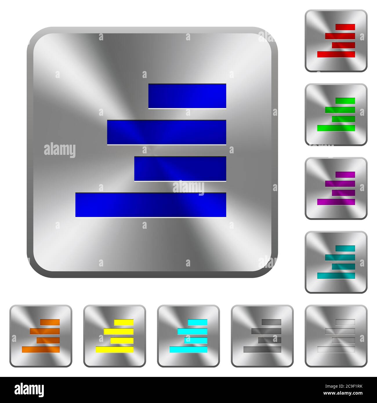 Text align right engraved icons on rounded square glossy steel buttons ...